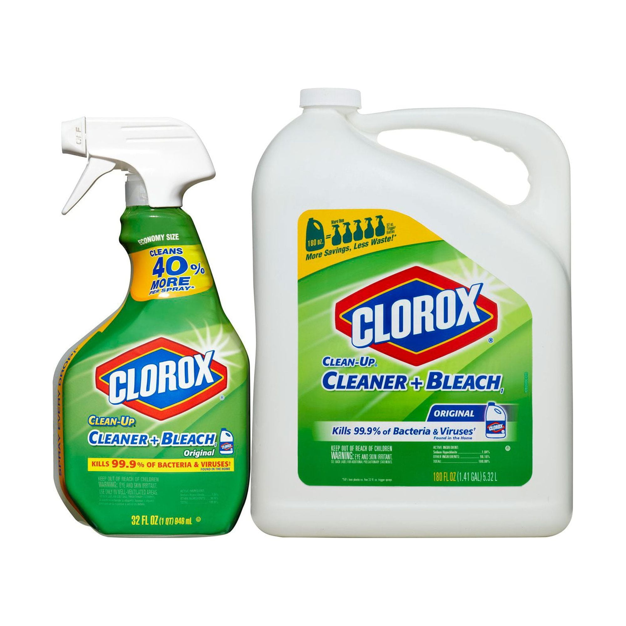 Clorox Clean Up Bleach Cleanser, 32oz Spray and 180oz Refill, Pack of 1 ...