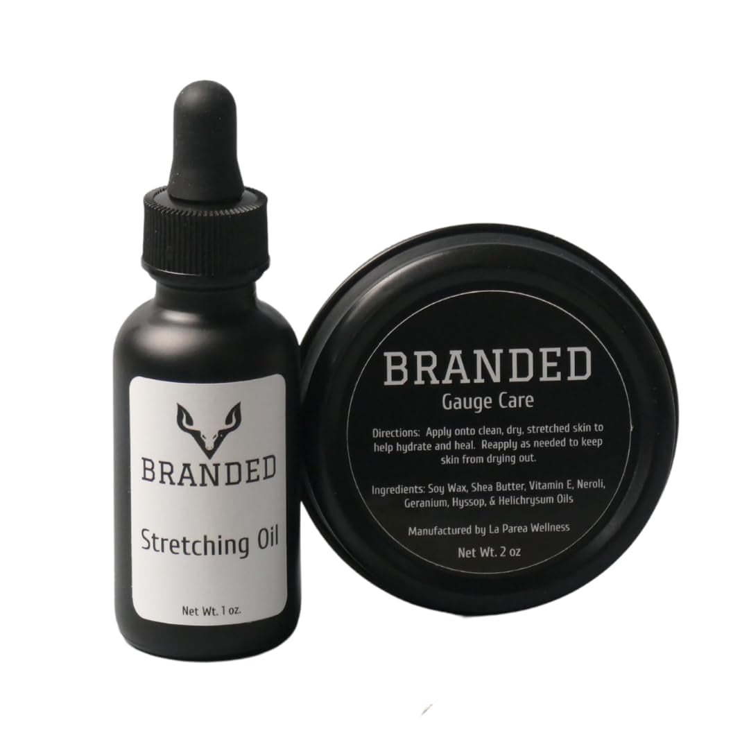 Branded Ear Gauge Care Kit with Ear Stretching Oil Duo, Piercing ...