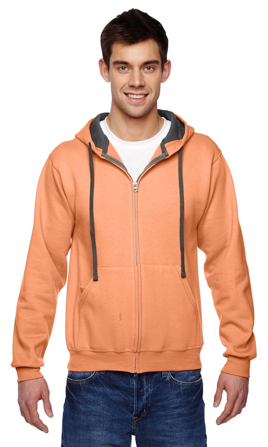 Branded Fruit of the Loom Adult 72 oz Sofspun Full-Zip Hooded Sweatshirt - ORANGE SHERBET - S ...
