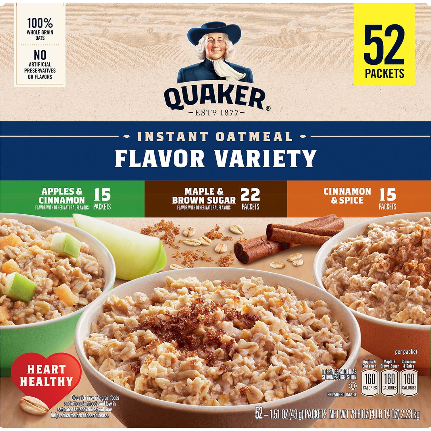 Branded Quaker Instant Oatmeal Variety Pack (14oz. 52 Ct.) - Cholestrol ...