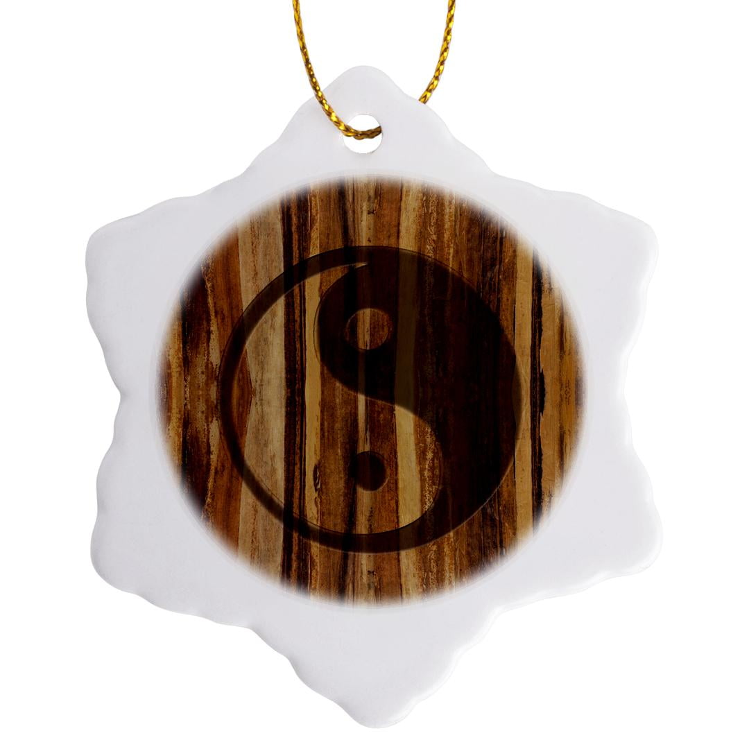 Branded Wood Print Ying And Yang Symbol, 3 inch Snowflake Porcelain ...
