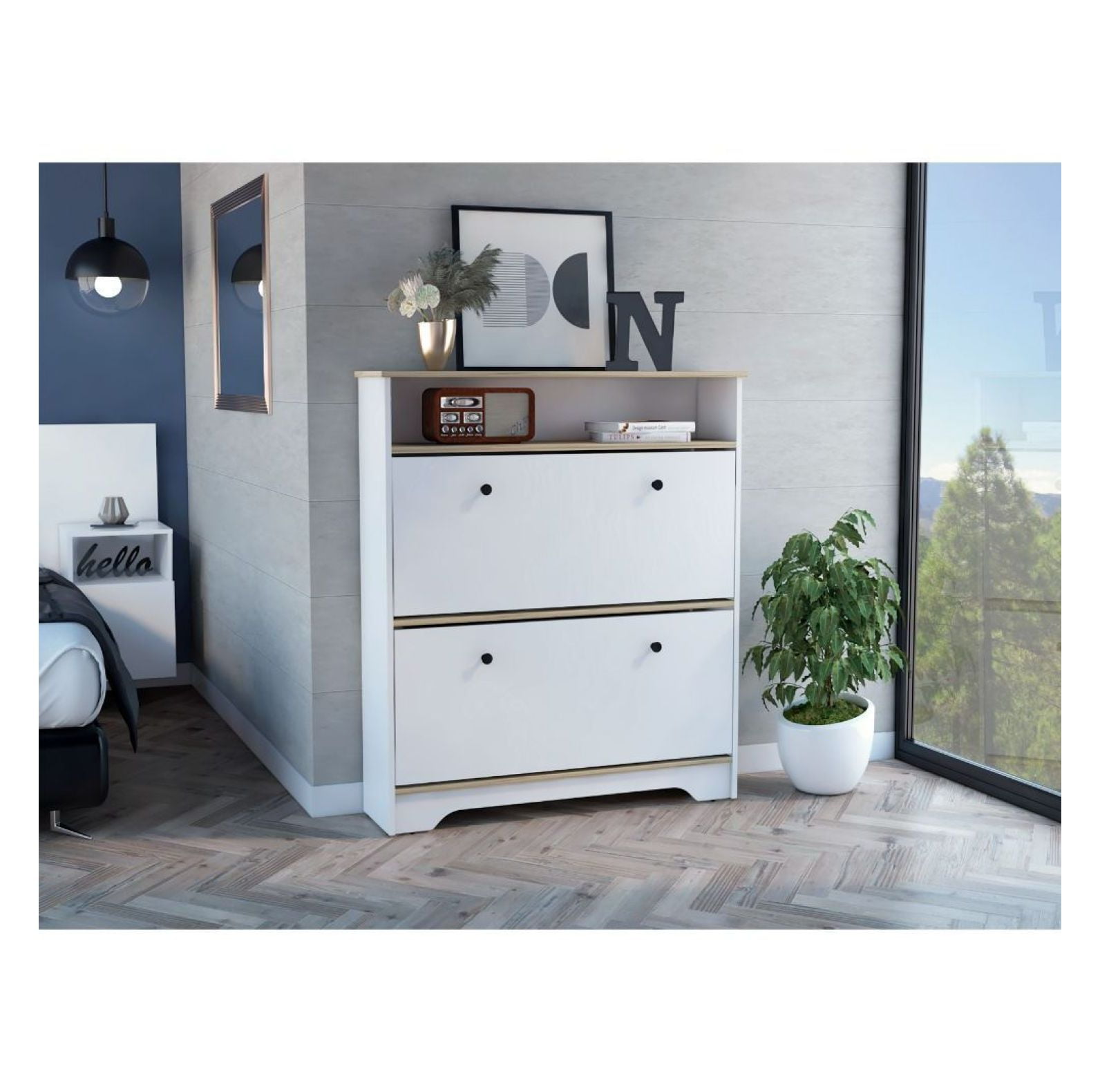 Brandford Shoe Rack - 2 Shelf Organizer - Light Oak & White - Entryway ...