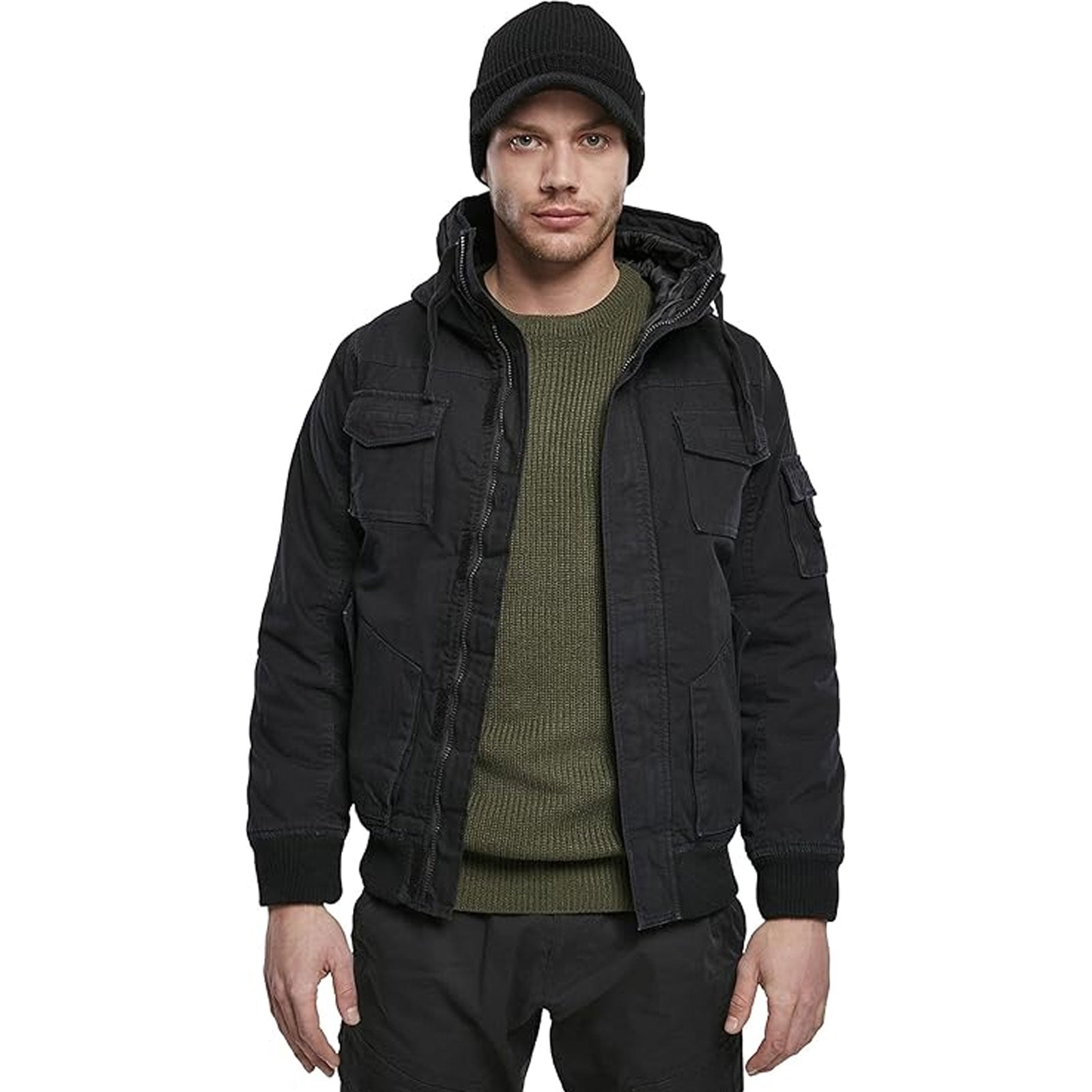 BRANDIT INDIVIDUAL WEAR Adult Male Hooded Short Jacket, Color: Black ...