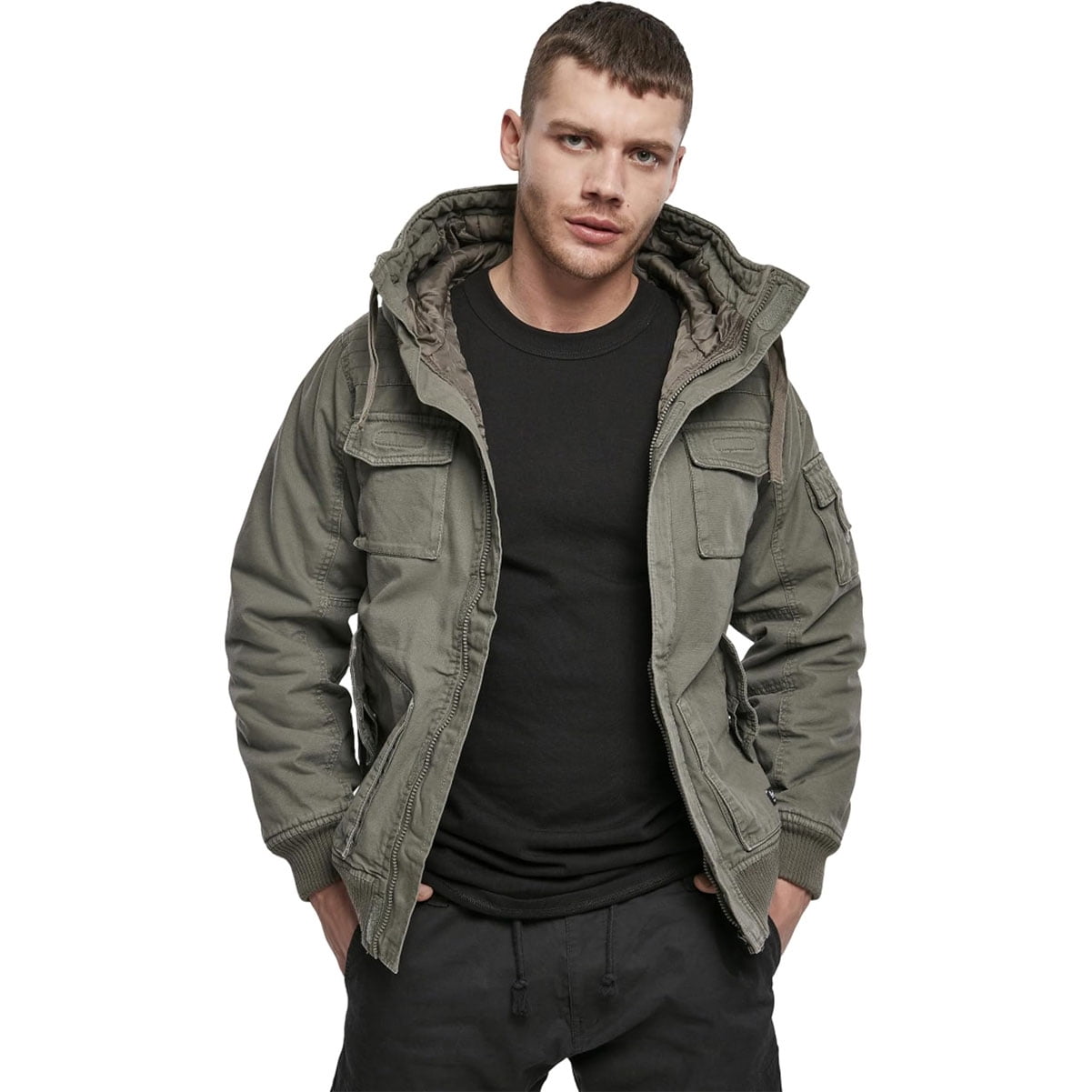 BRANDIT INDIVIDUAL WEAR Adult Male Hooded Short Jacket, Color: Olive ...