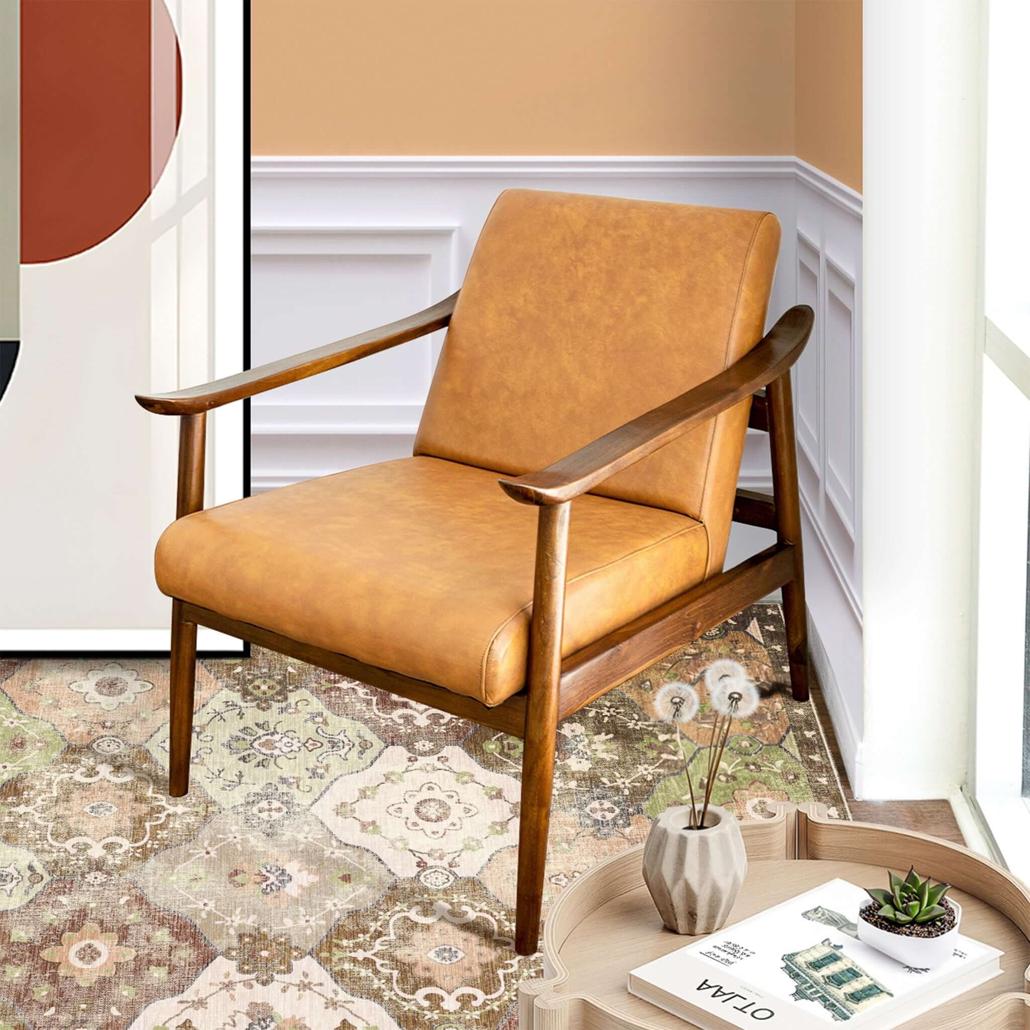 Brandon Antique Tan Leather Lounge Chair Brown,Tan Mid Century Modern ...