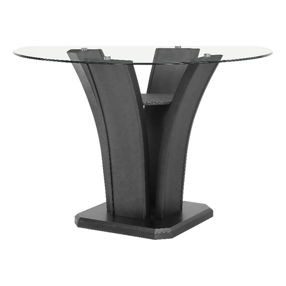 Brandon Counter Height Table-54 Inch Glass Top-Glam Dark Gray Pedestal ...