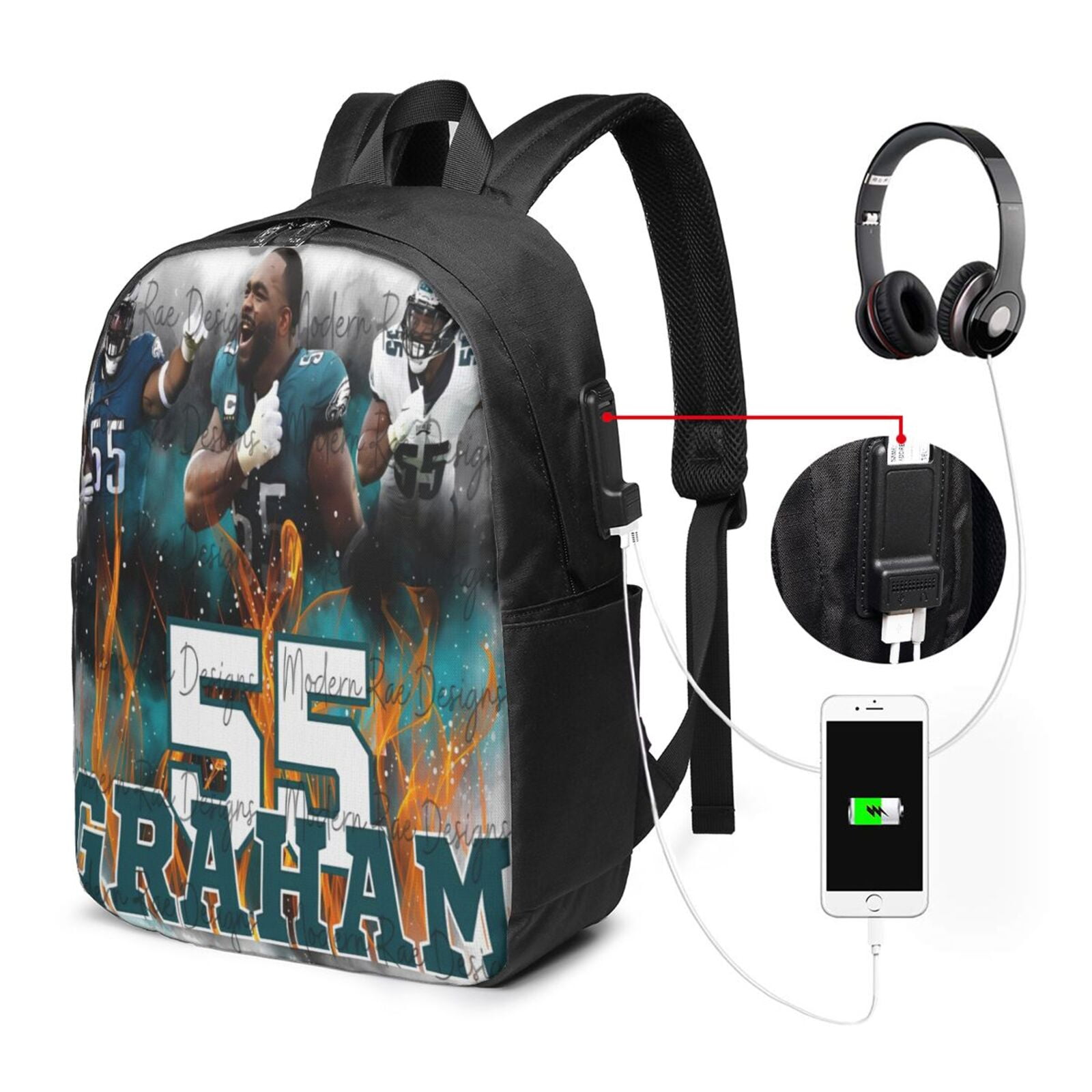 Brandon Graham Custom Laptop Backpack, Football Team Logo Fan Backpack ...