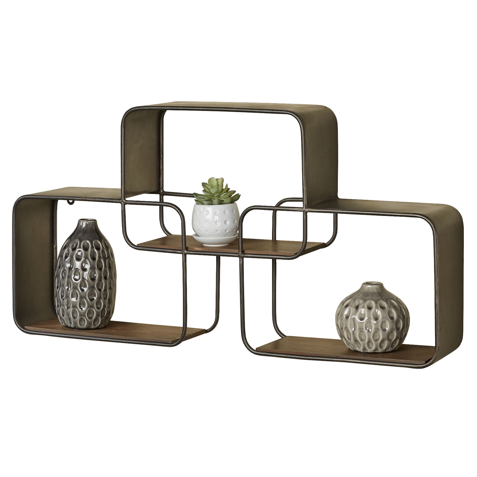 Brandon Wall Shelf Dark Gray - Metallic Design Features - Three Display ...