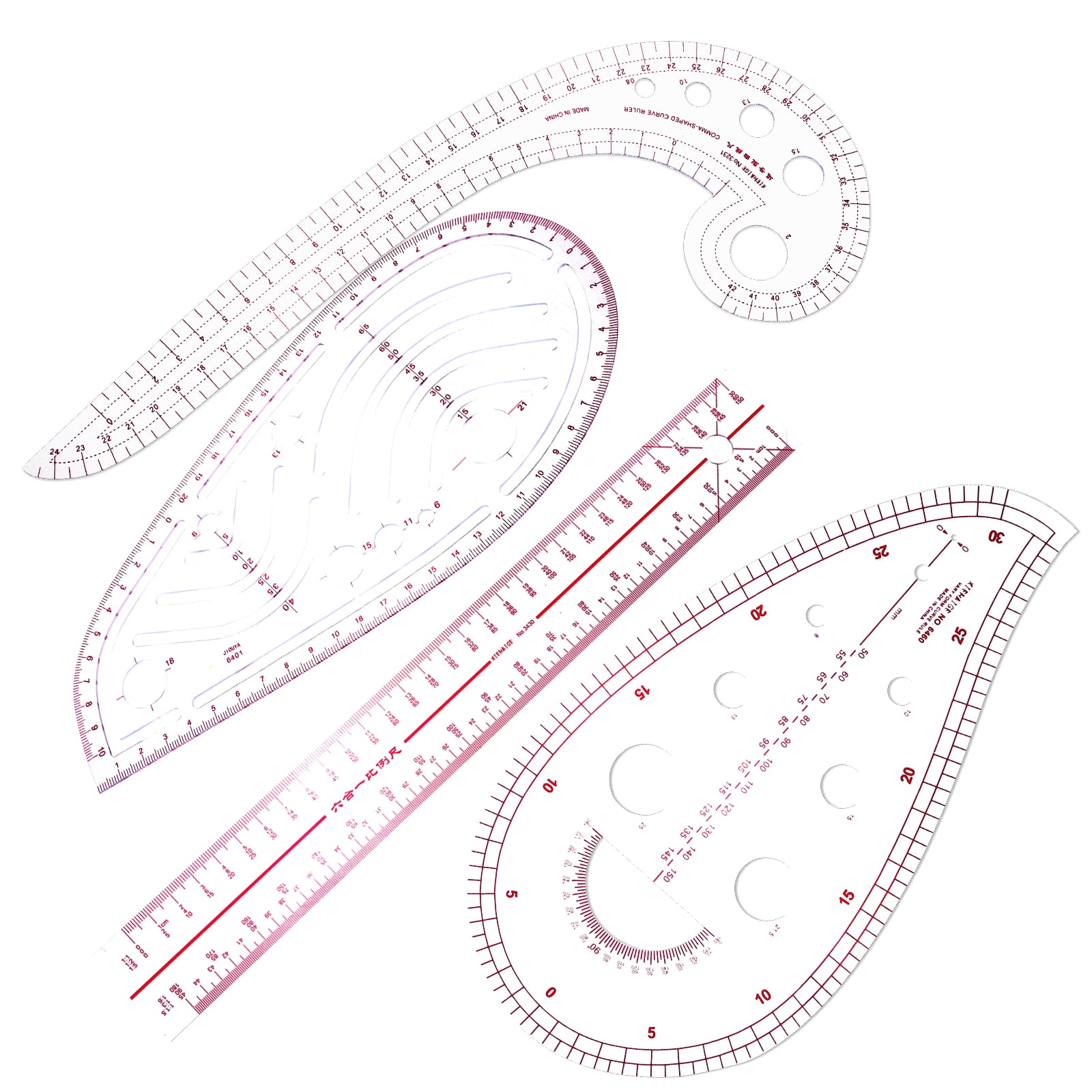 Brandonz 4pc Clear Metric Sewing Ruler Set - French Curve Pattern Kit ...