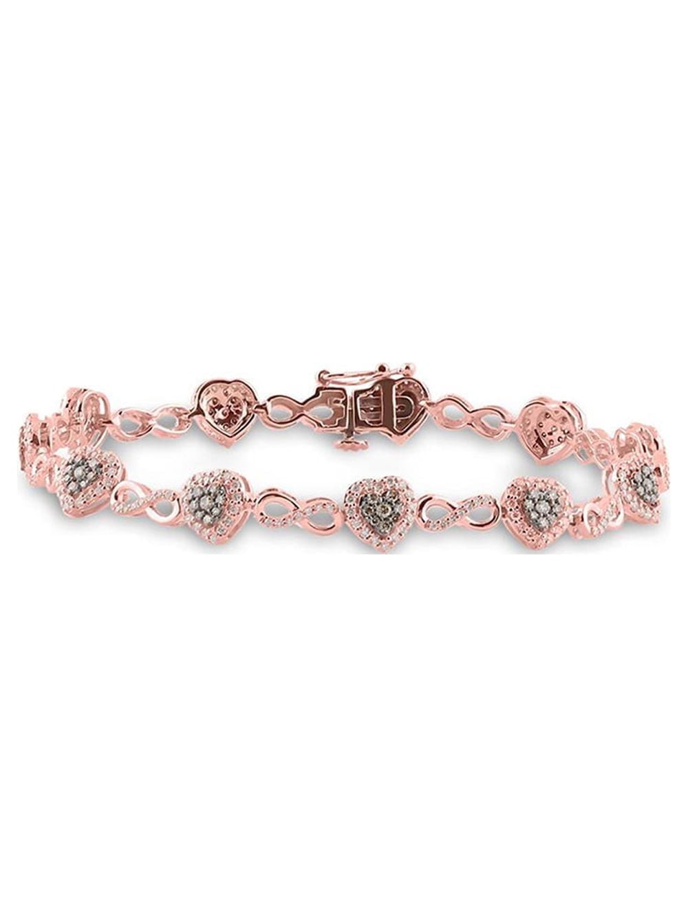 Brandy Diamond 10k Rose Gold Brown Diamond Lovely Heart Bracelet 1-7/8 ...