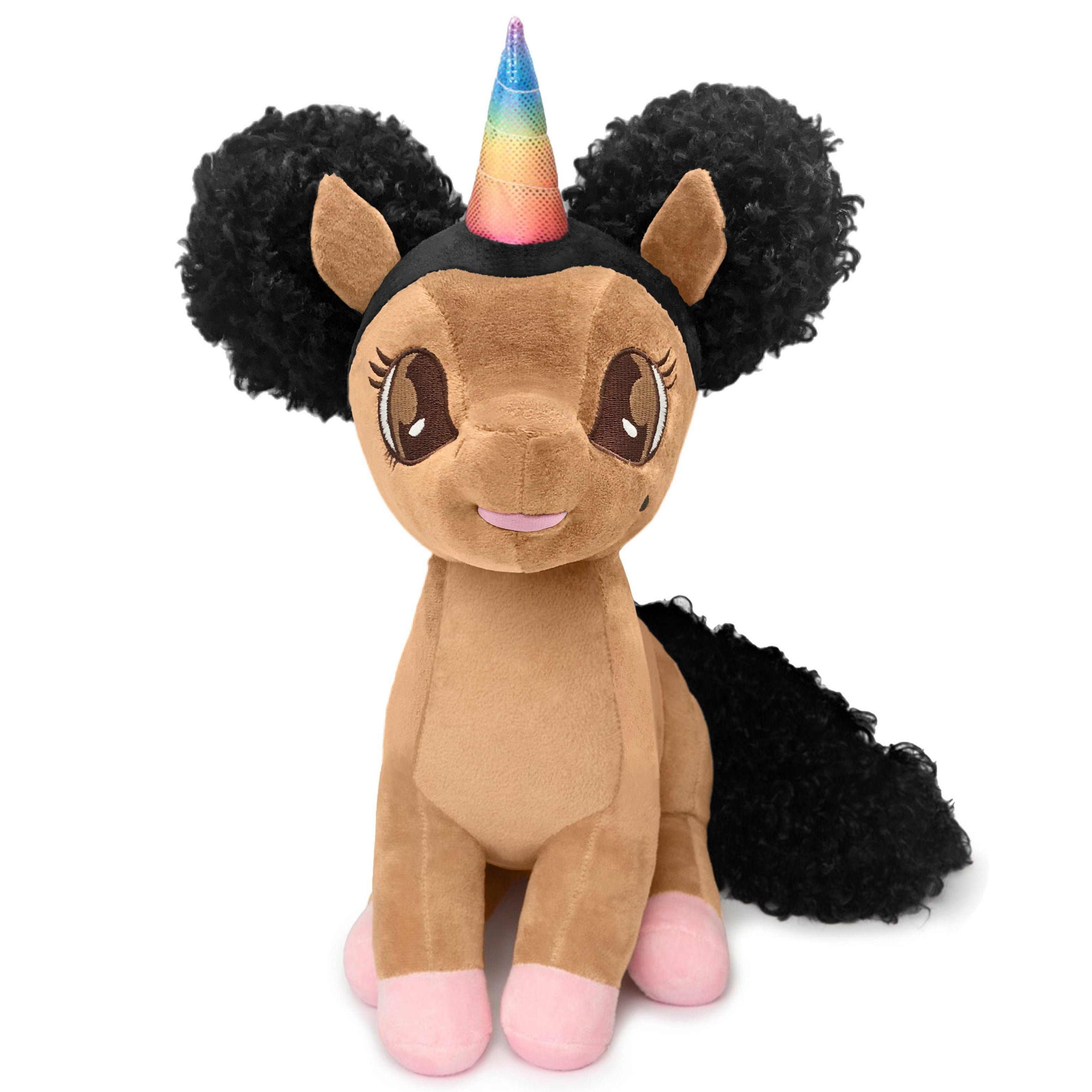 Brandy Unicorn Plush Toy with Afro Puffs - 15 inch - Walmart.com