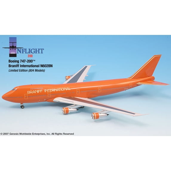 Braniff Boeing 747‑200 Die-Cast Model – 1:200 Ultra Orange Livery ...