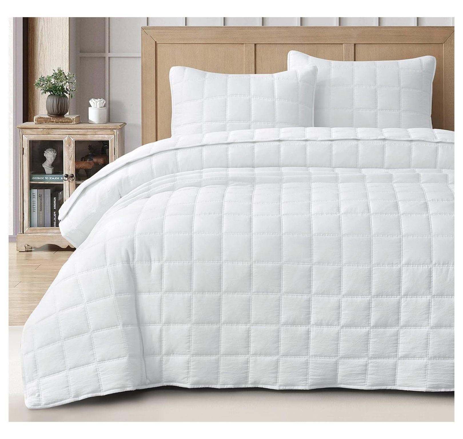 Branson 3-Piece White Queen Size Quilt Set - Stone-Washed Detailed ...