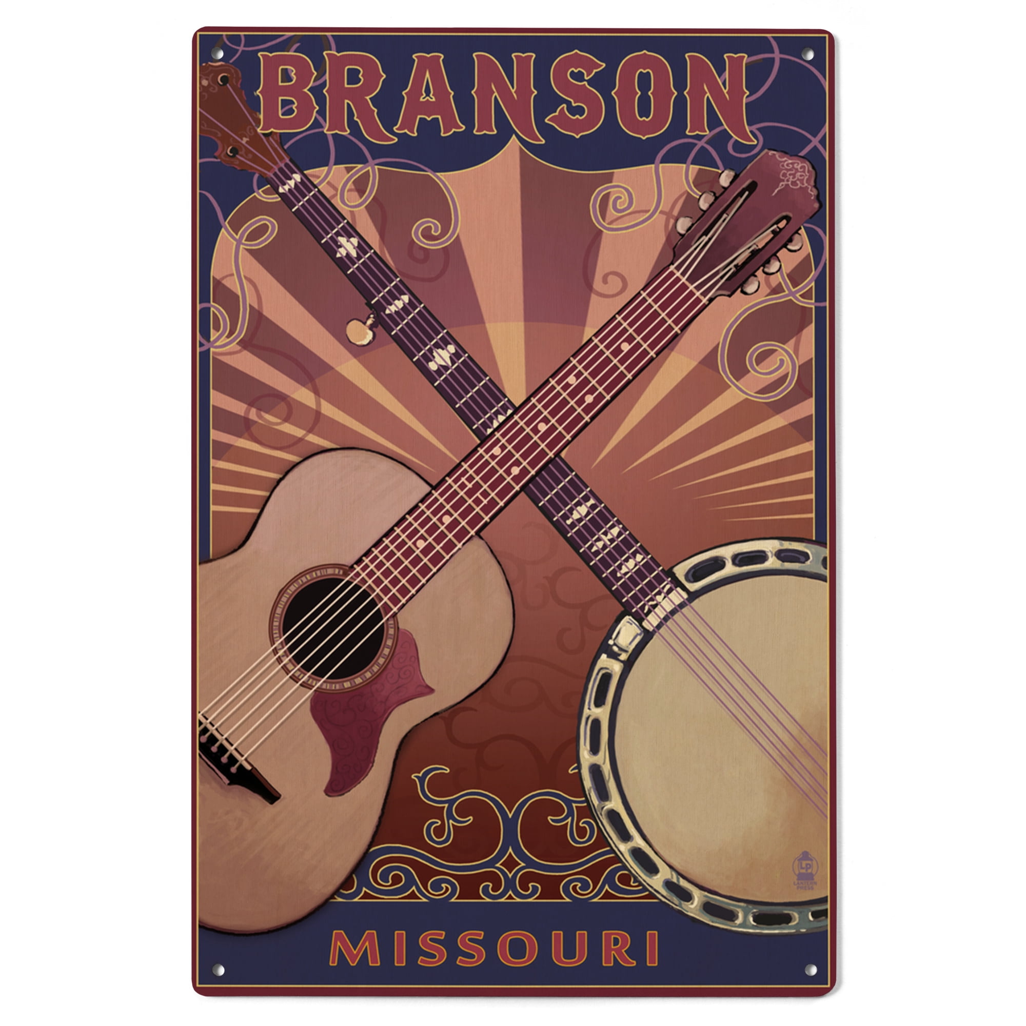 Branson, Missouri, Guitar and Banjo Birch Wood Wall Sign (6x9 Rustic ...