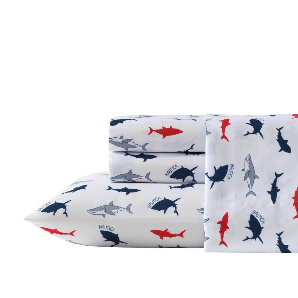 Branson Sharks 3 Piece Navy Blue/Red Microfiber Twin Xl Sheet Set ...