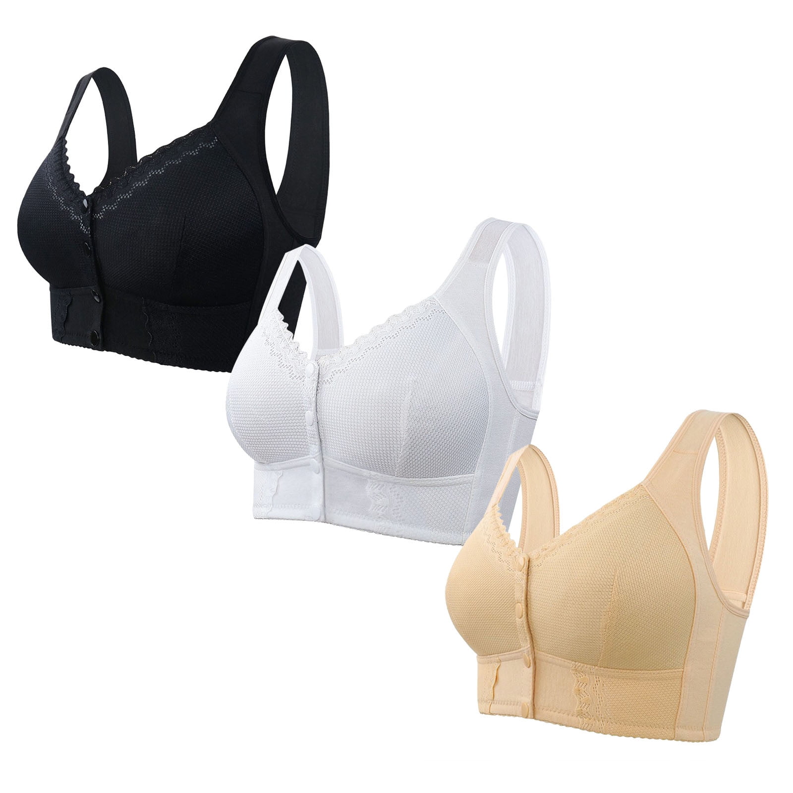 Bras Under $5! Cagogo 3 Pack Front Close Bras for Women Wirefree Push ...