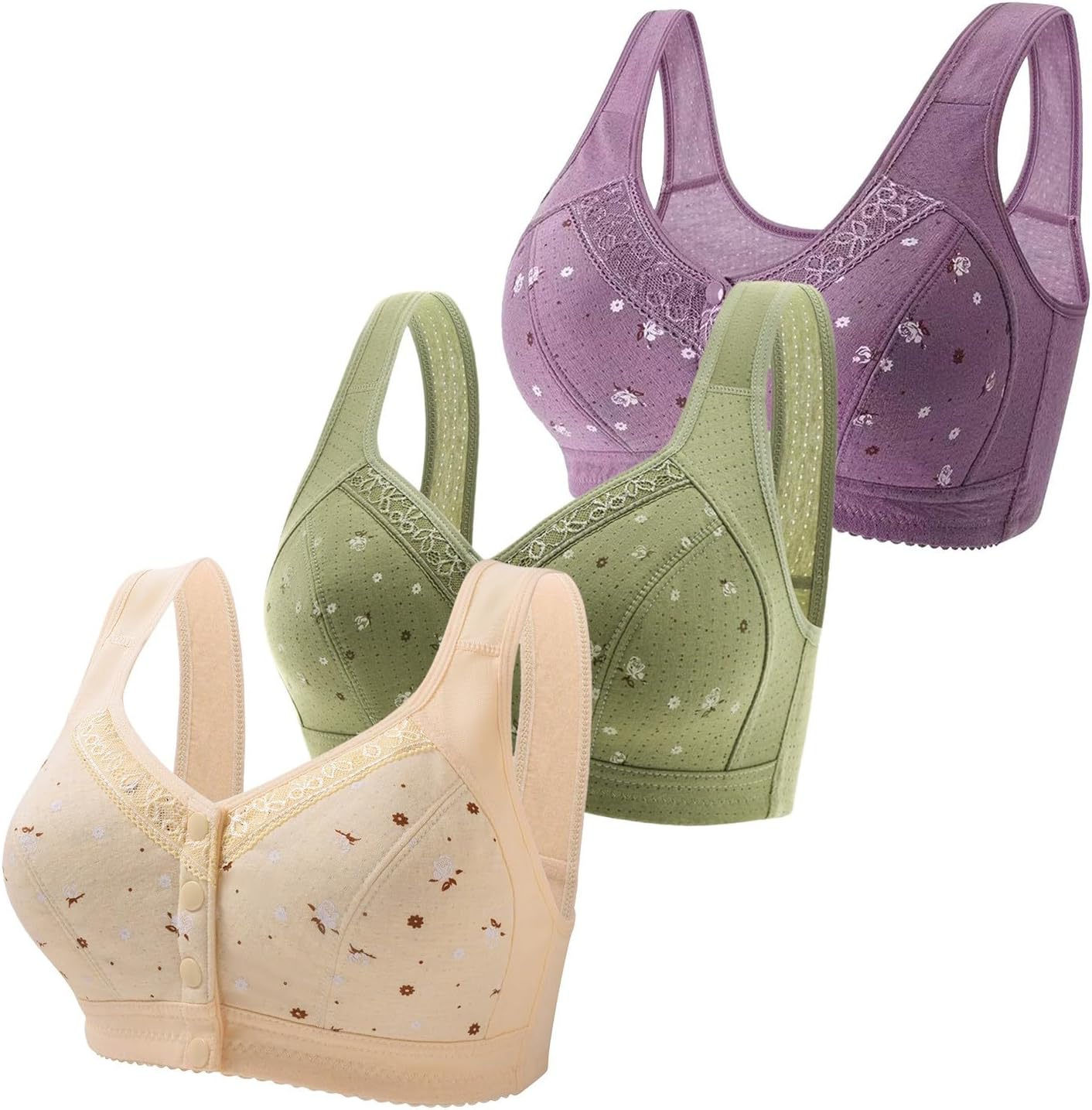 Bras For Women Full Coverage Front Closure Breathable Open Front Button ...