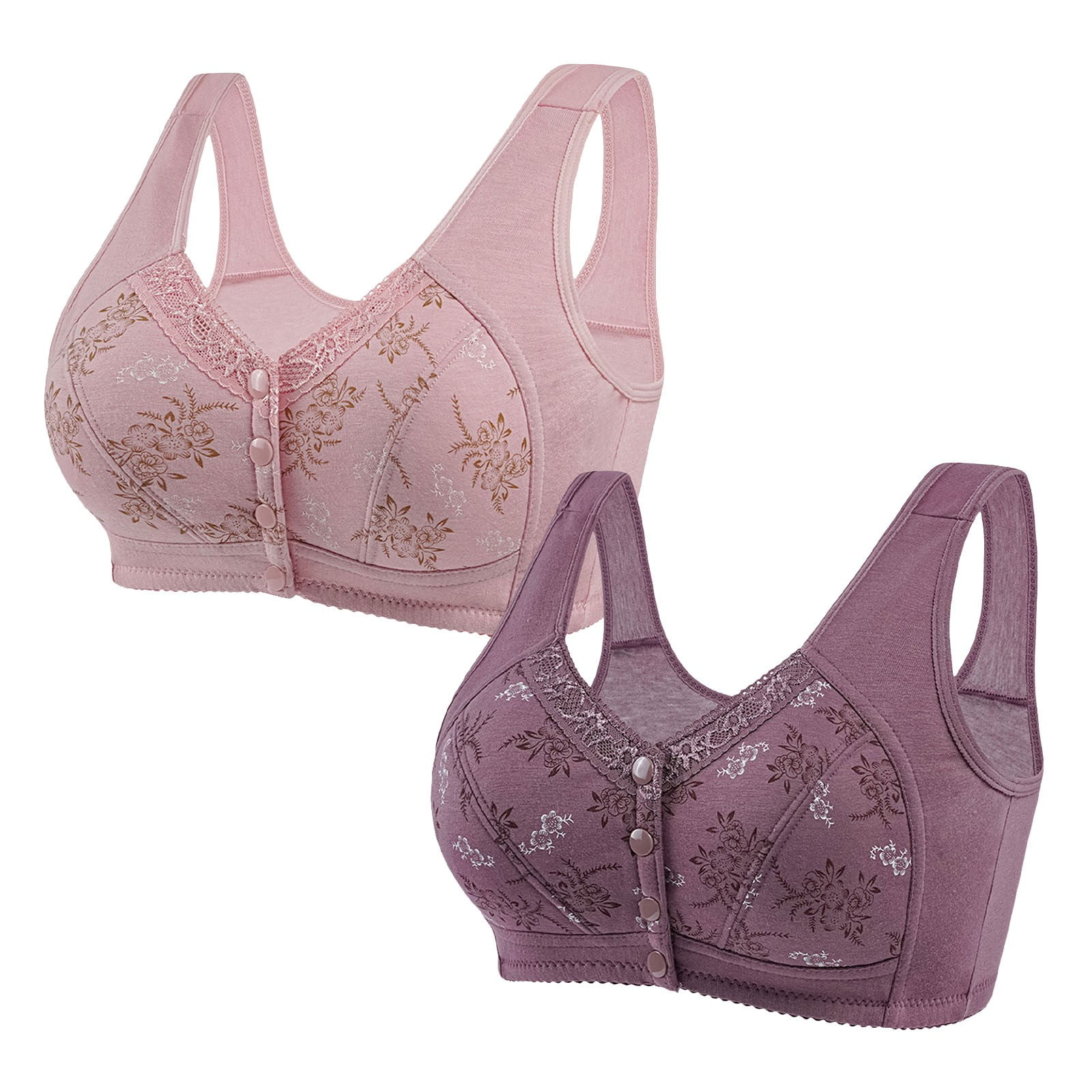 Bras for Women 2PC Printed Front Buckle Without Steel Ring Wide ...