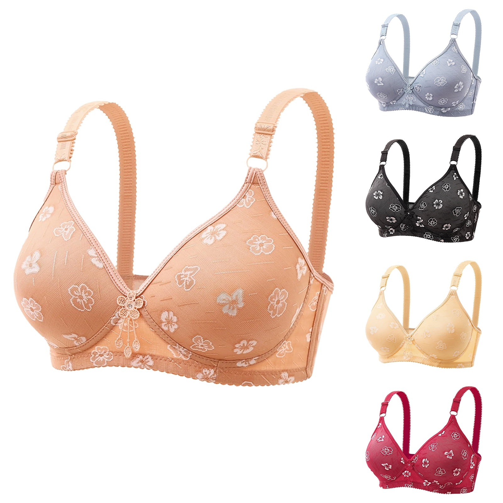 Bras for Women with Floral Print and Jacquard Texture, Comfortable ...