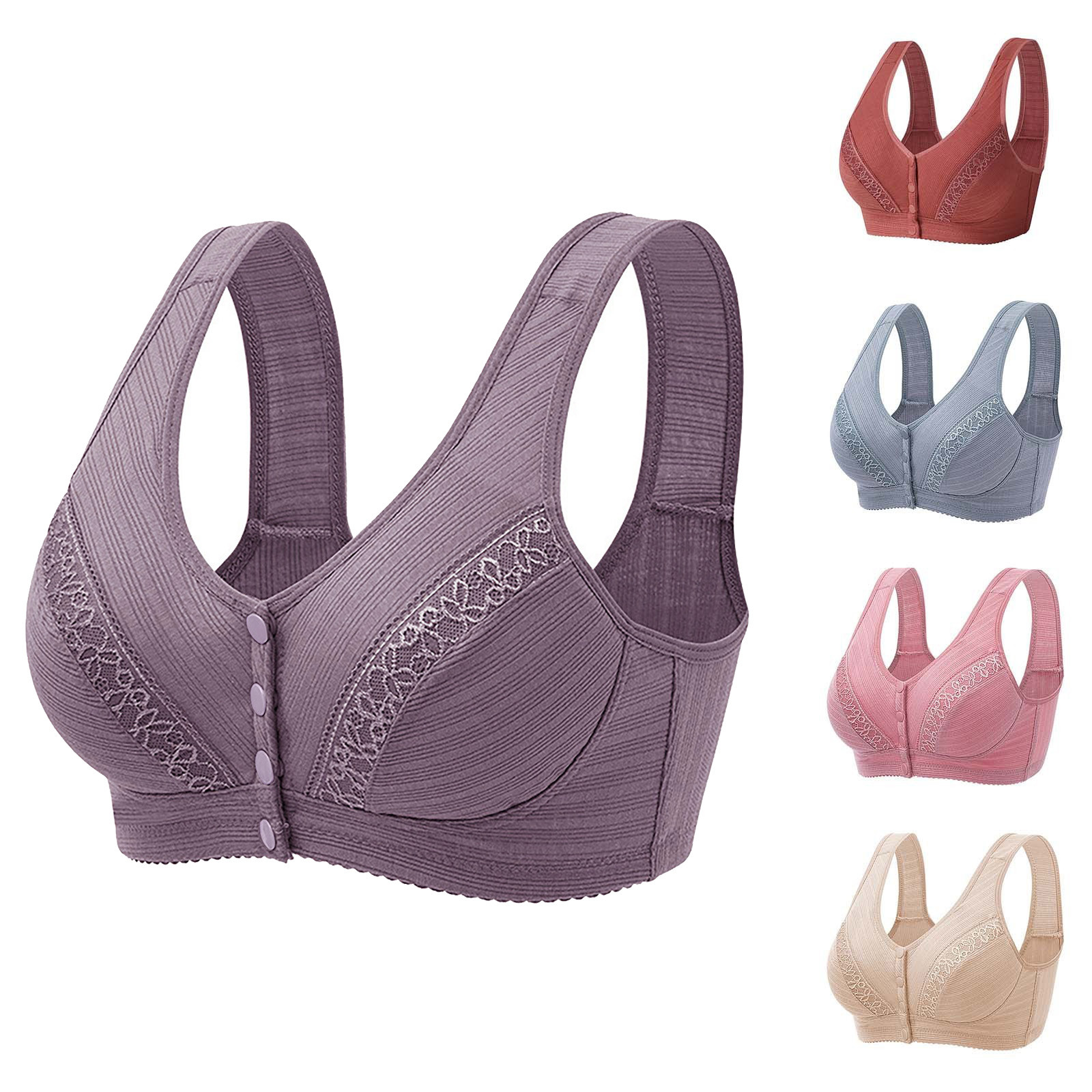 Bras Women No Steel Ring Front Close Bra T Back Plus Size Seamless Unlined Bra Large Bust Bra ...