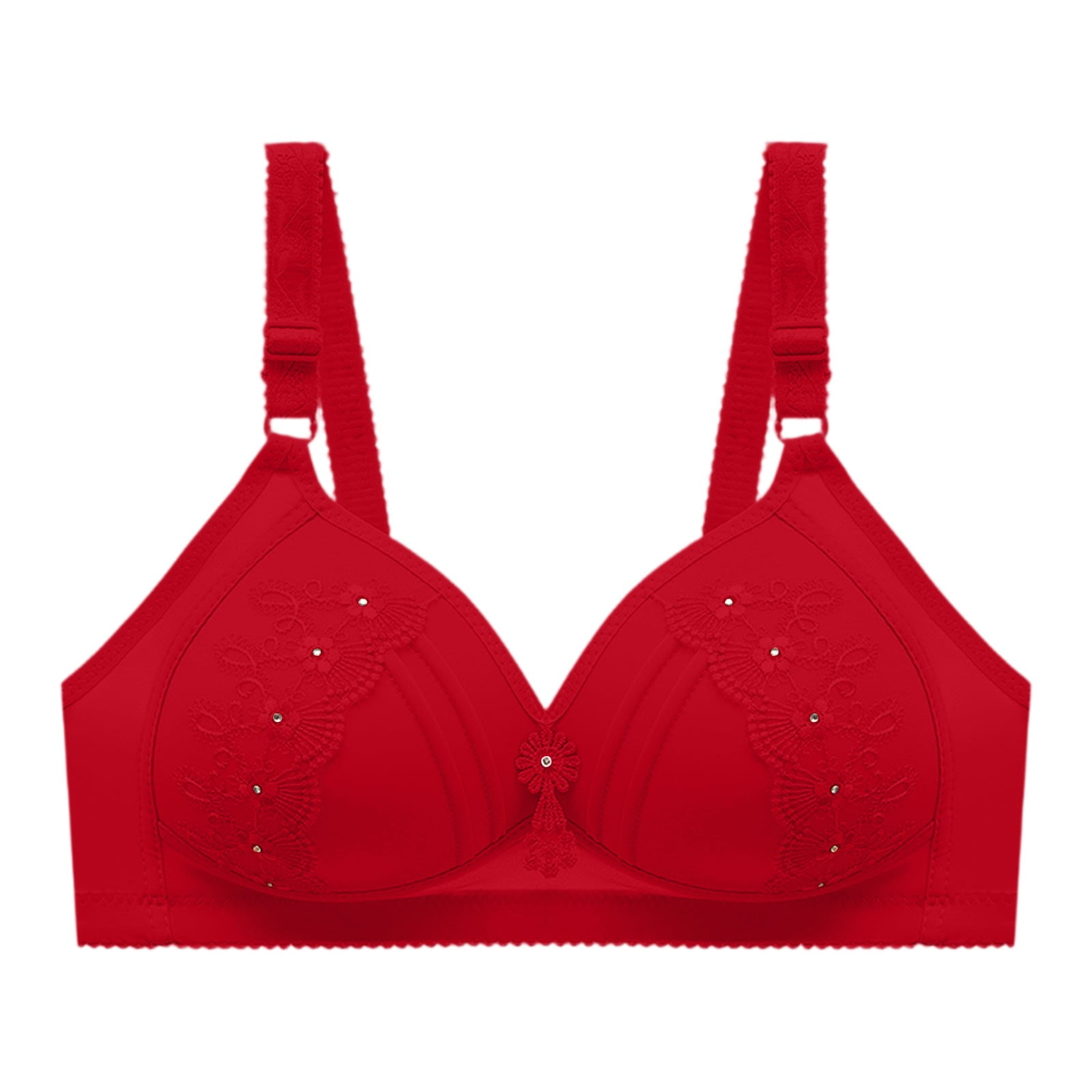 Bras, Women'S Plus Size Wirefree Adjustable Support Embroidered Soft ...