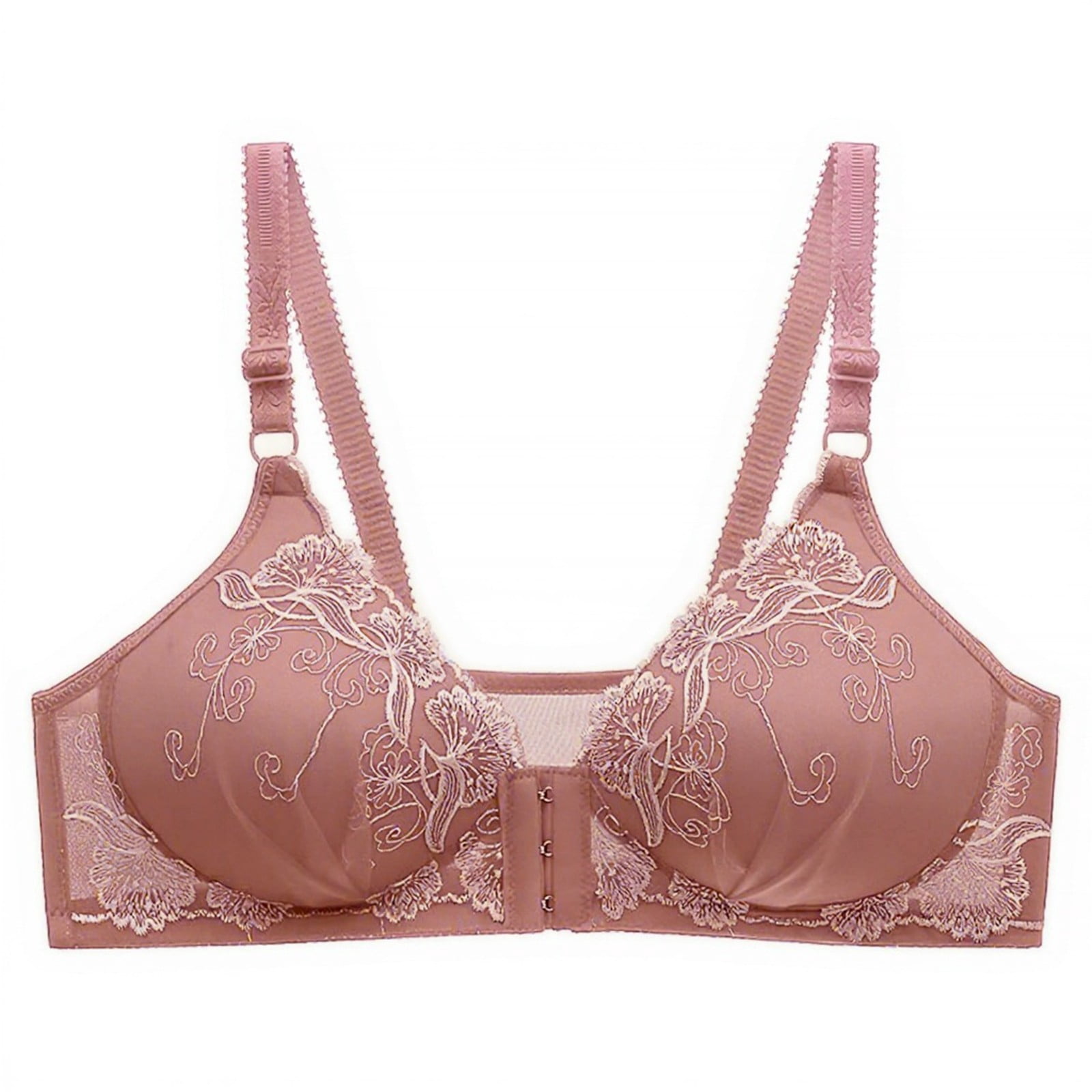 Bras, Women'S Plus Size Wireless Front Button Embroidery Gathered ...