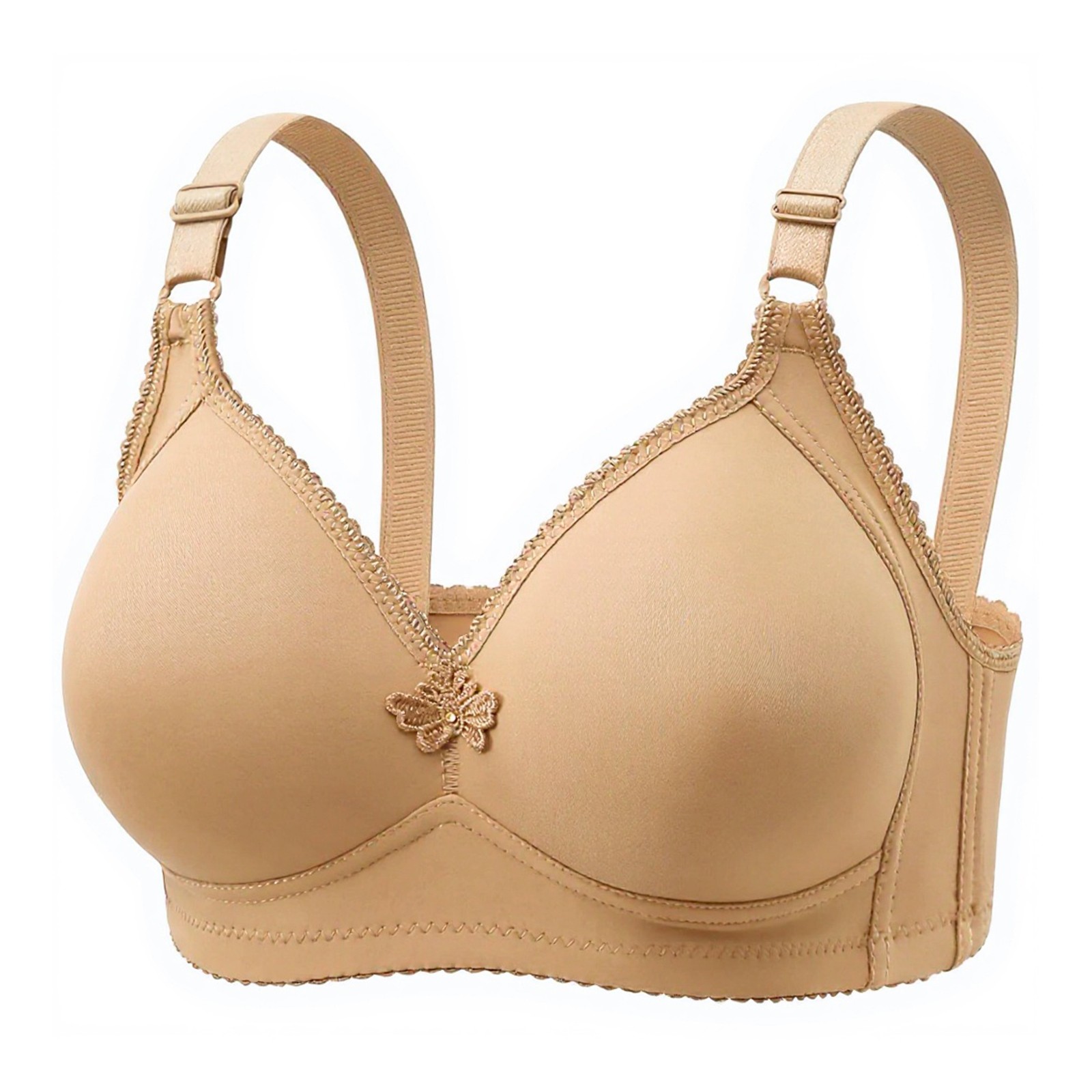 Bras, Women'S Wirefree Adjustable Support Thin Cotton Cup Bra With Side ...