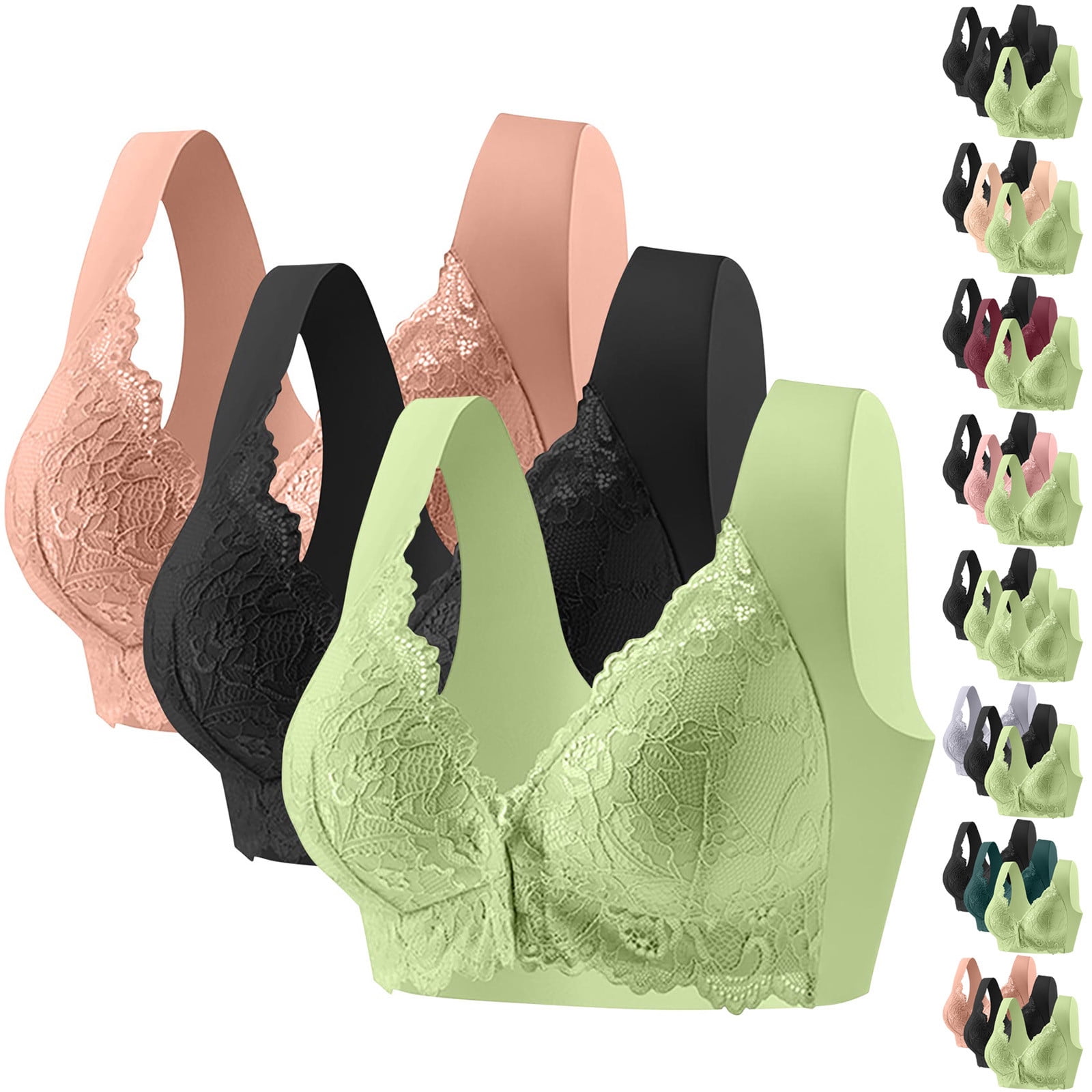 Bras for Women，3 Pk Bras Lace Patchwork Bra Wireless Underwear Bra ...