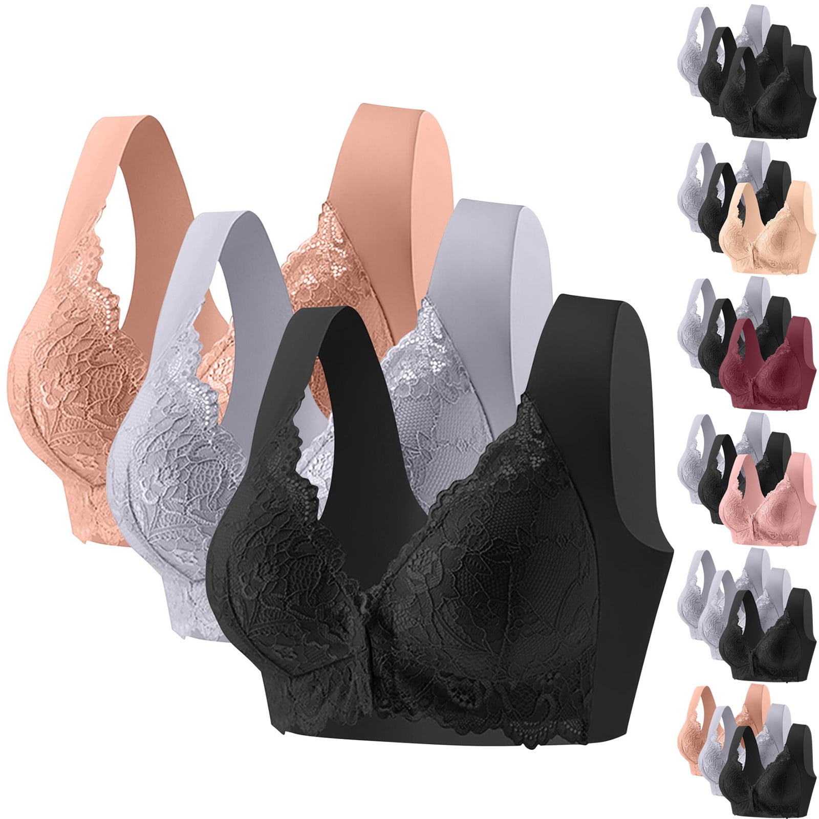 Bras for Women，3 Pk Bras Lace Patchwork Bra Wireless Underwear Bra ...