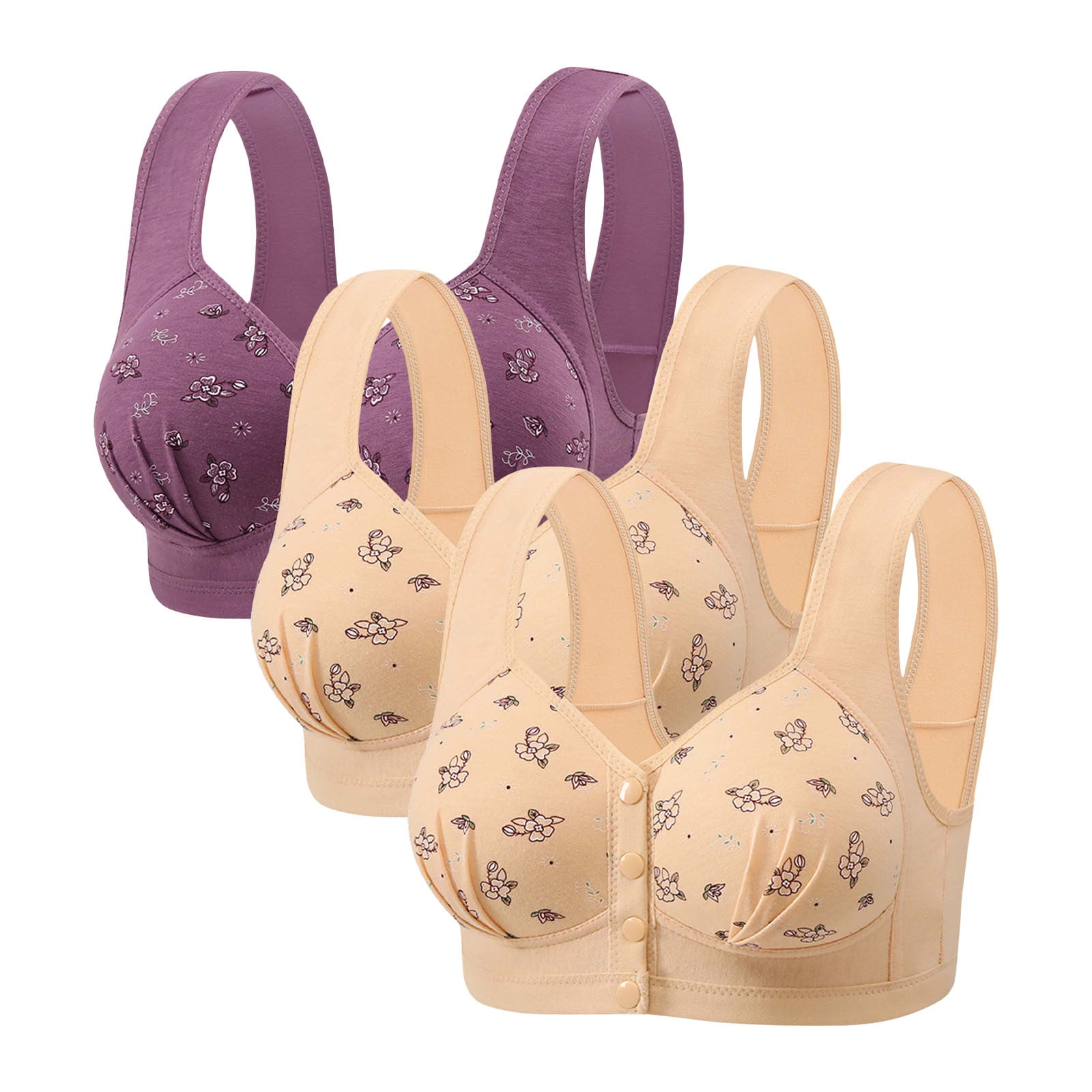 Bras for Women 3PCNon Steel Ring Style Printed Gathered Middle Button ...