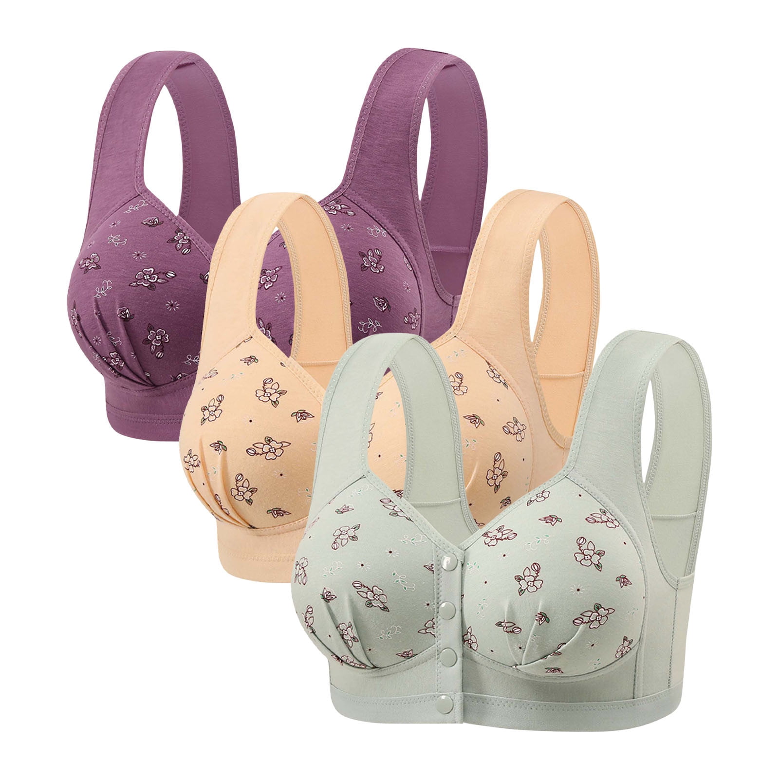 Bras for Women 3PCNon Steel Ring Style Printed Gathered Middle Button ...