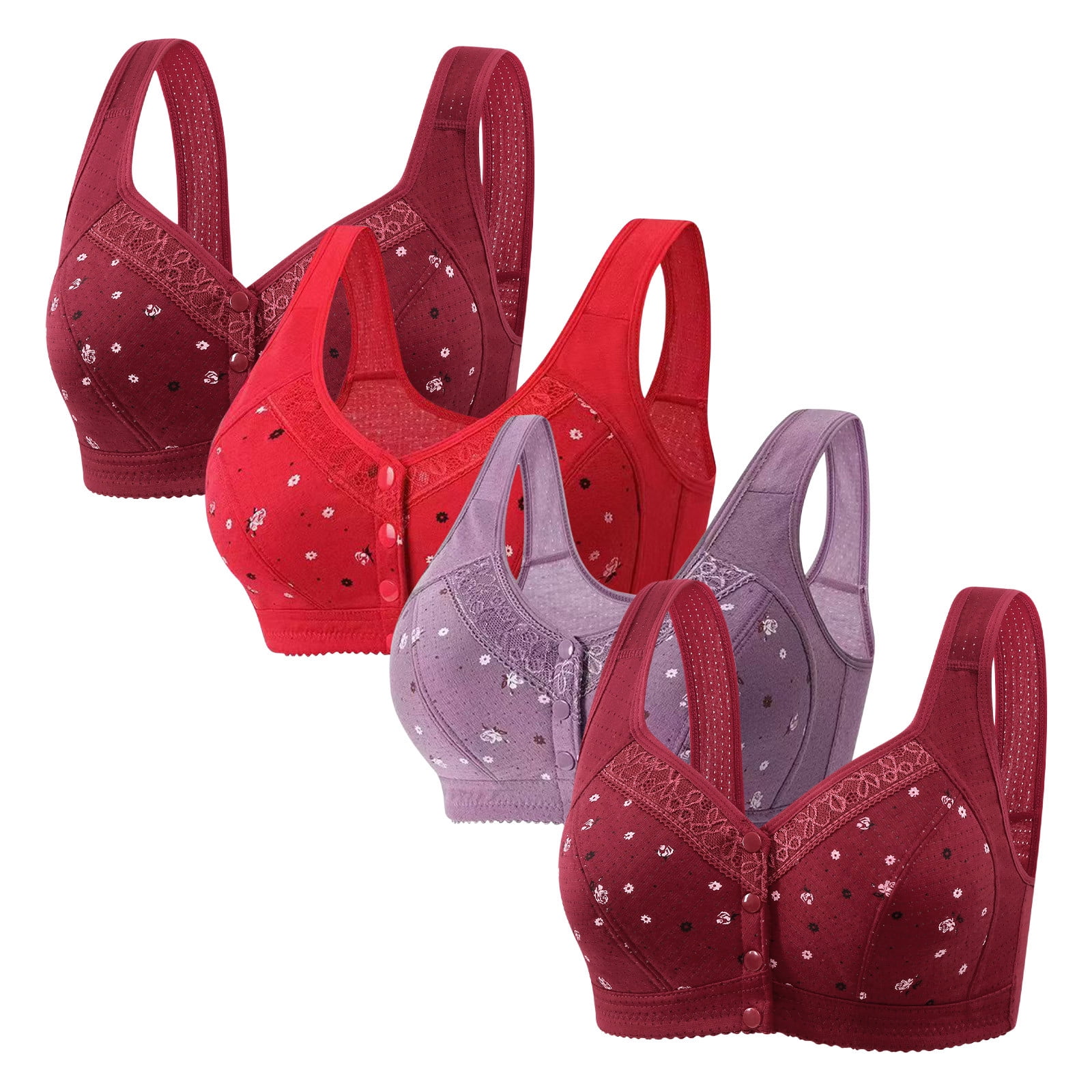 Bras for Women 4pc Plus Size Wireless Lifting Gathering Bra Front ...