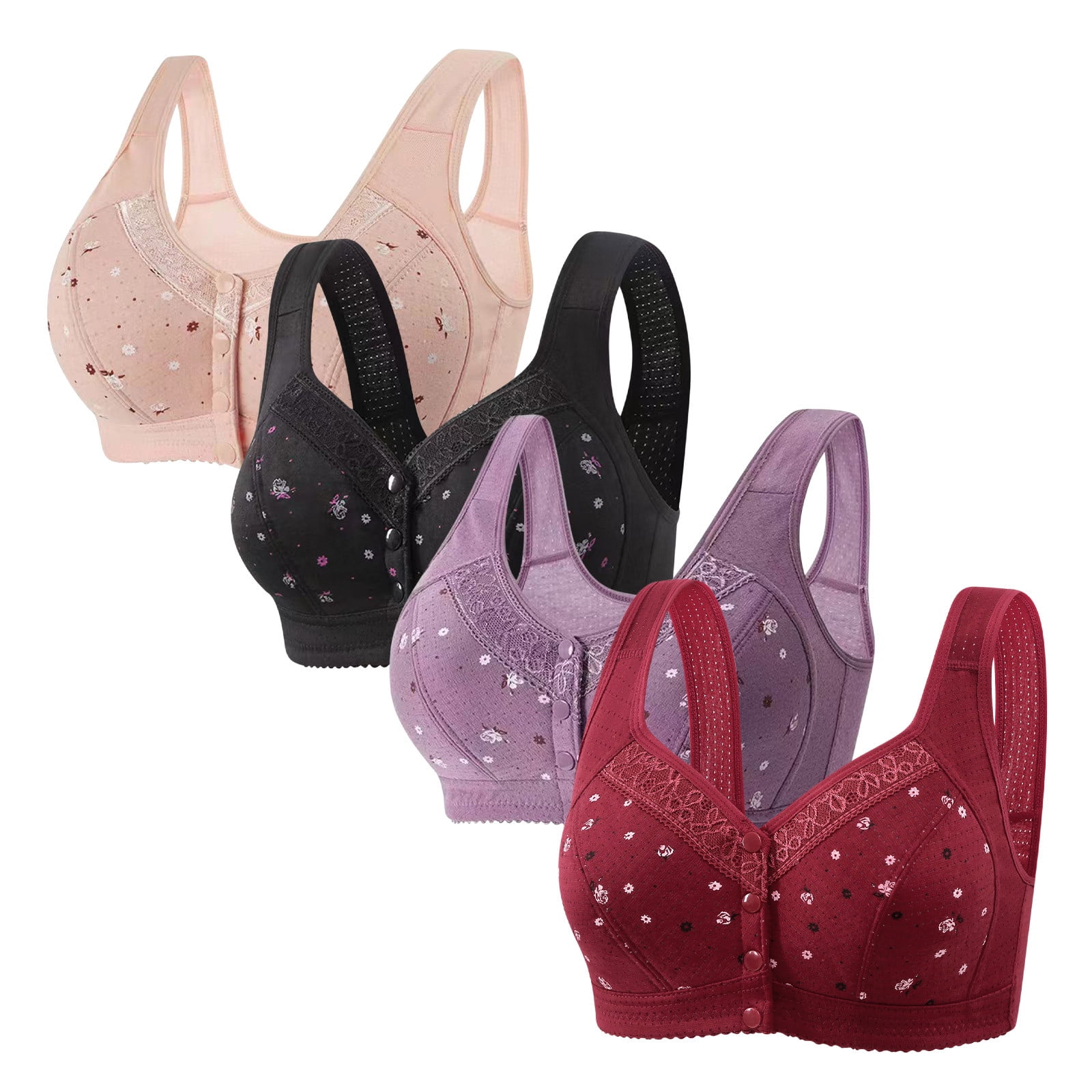 Bras for Women 4pc Plus Size Wireless Lifting Gathering Bra Front ...