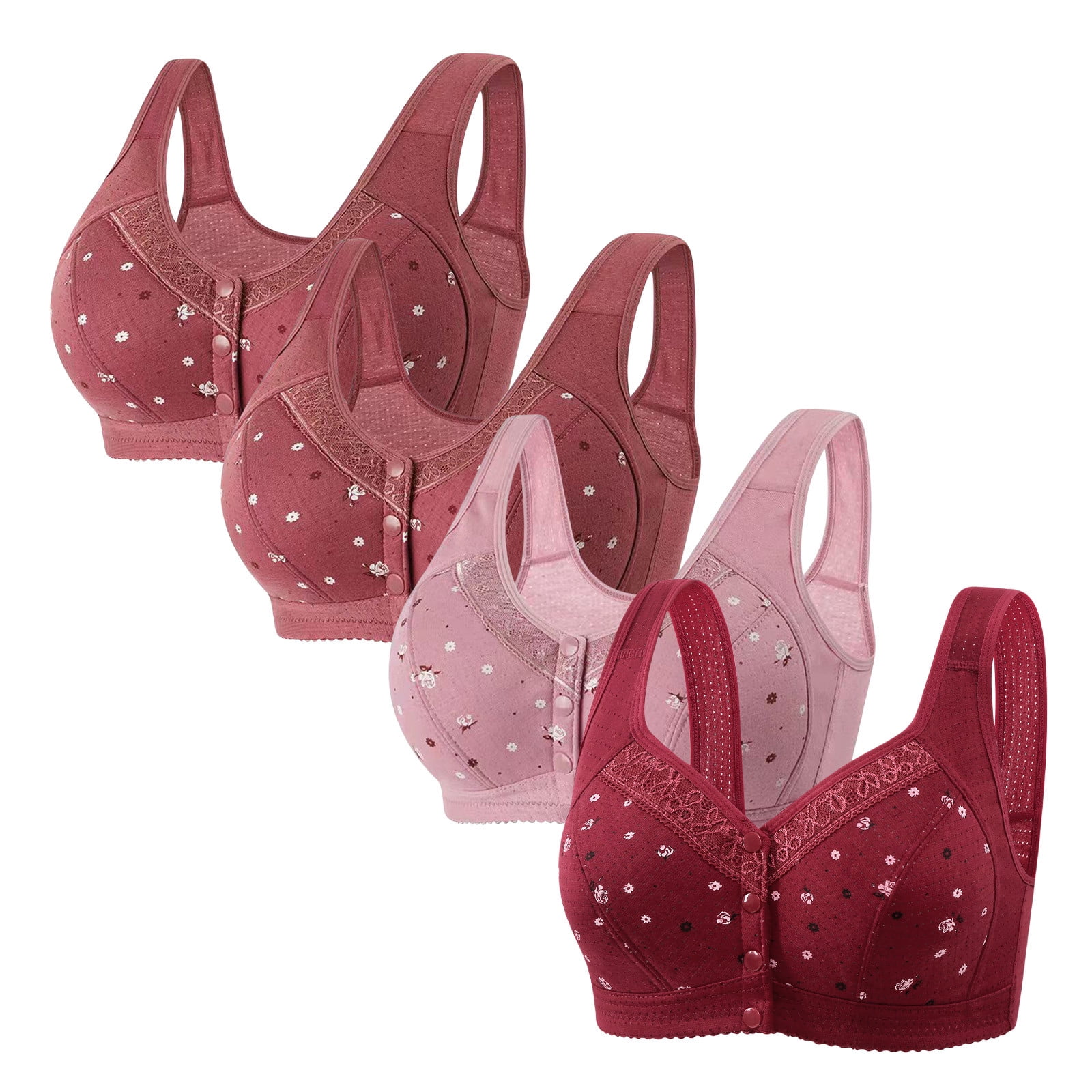 Bras for Women 4pc Wireless Lifting Gathering Bra Plus Size Front ...