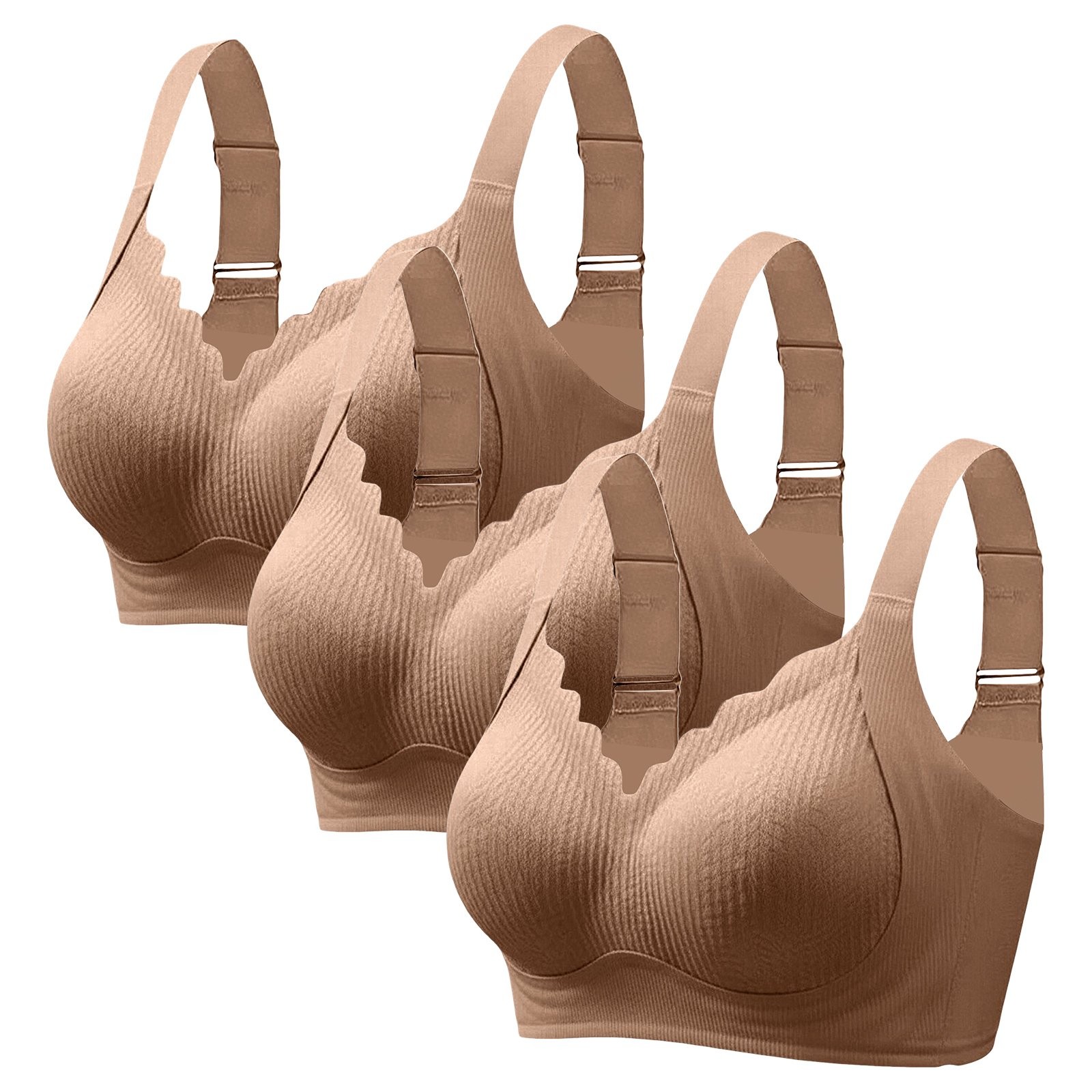 Bras for Women Khaki Nylon,Spandex Plus Size No Underwire Top Bra Thin ...