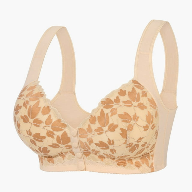 Bras for Women Plus Size Bra No Underwire Vest Style Lace Front Button Bra on Clearance Beige ...