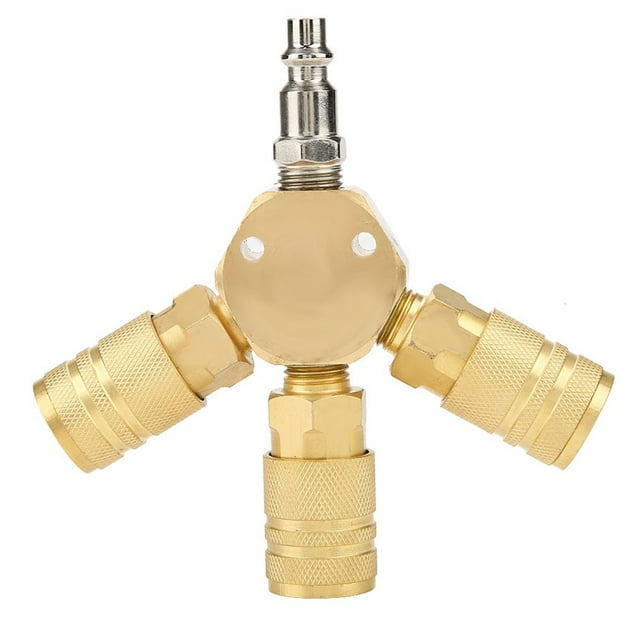 Brass 1/4 Inch 3-Way Air Compressor Coupler Adapter for Pneumatic ...