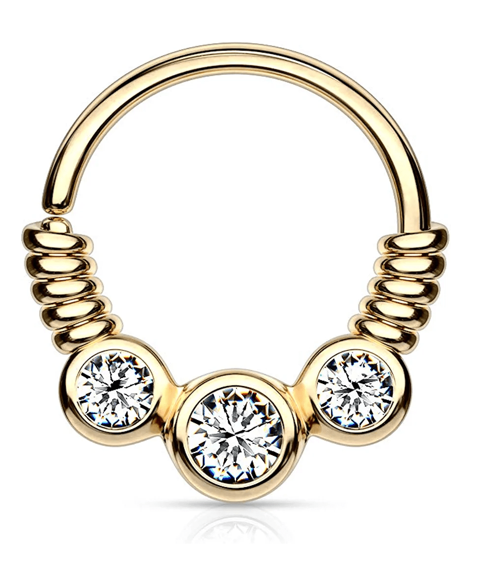 Brass 3 CZ Between Coiled Wire Bendable Hoop Rings for Septum Ear ...