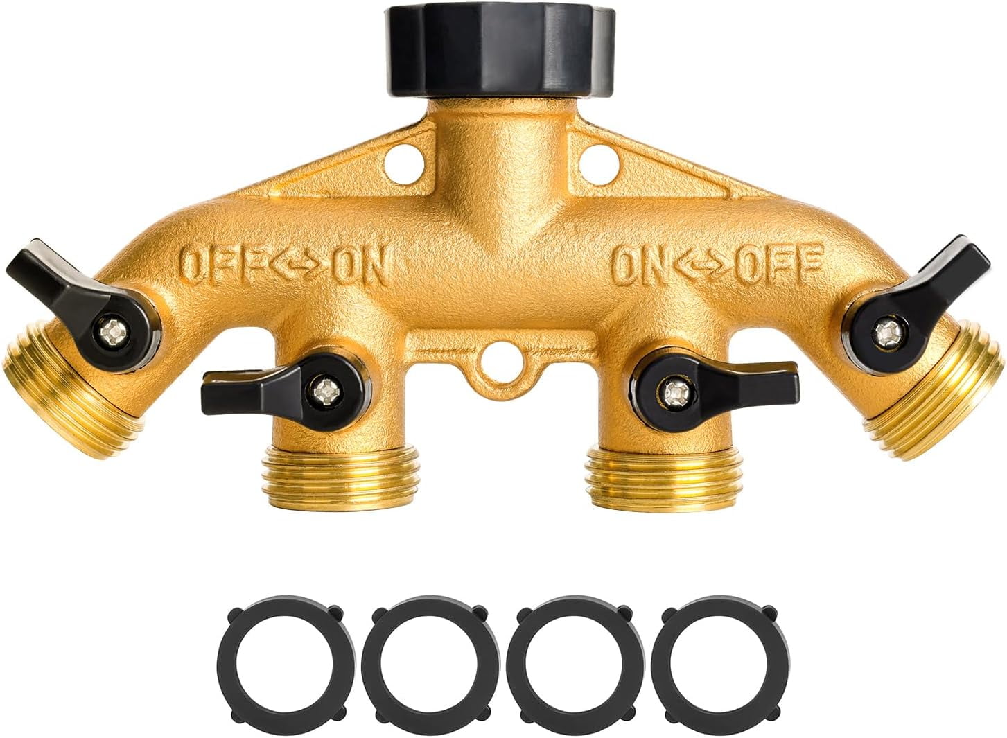 Brass 4 Way Faucet Splitter, 4 Port Manifold, 4-Way Garden Hose ...