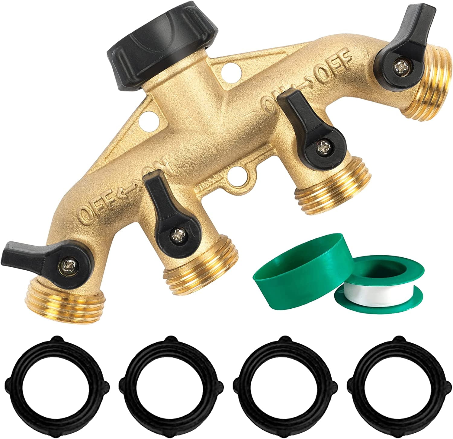Brass 4 Way Heavy Duty Garden Hose Splitter, Water Hose Splitter for 3/ ...