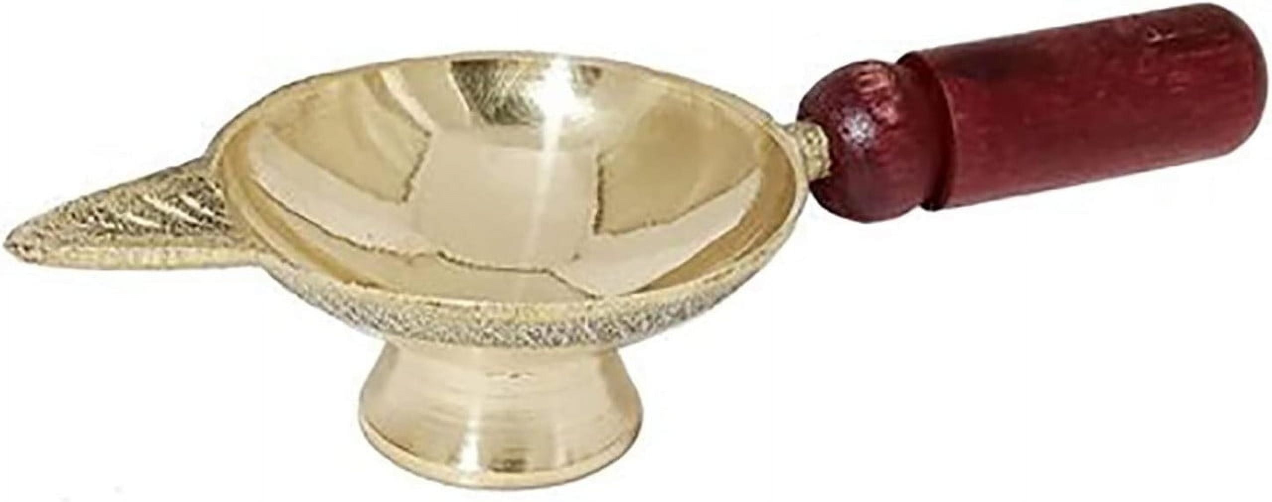 Brass Aarti Oil Diya Deepak Lamp with Wooden Handle for Diwali Pooja ...