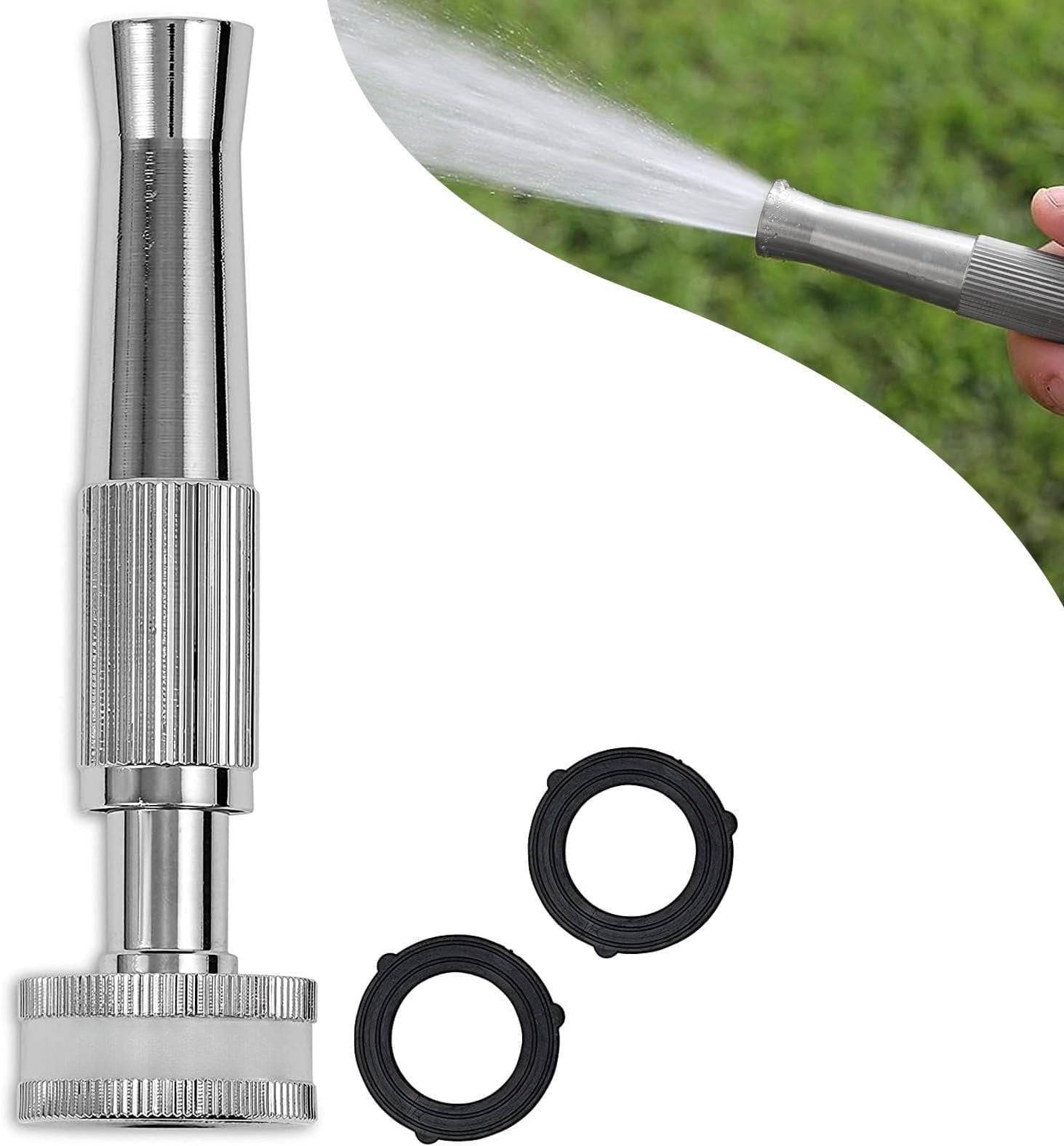 Brass Adjustable Nozzle, Nickel-Plated Twist Garden Hose Sprayer, Heavy ...