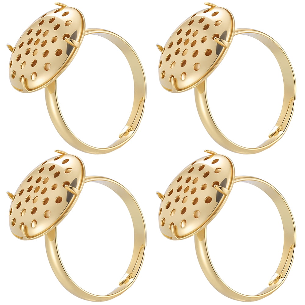 Brass Adjustable Ring Findings Sieve Ring Settings Flat Round Real 18K ...