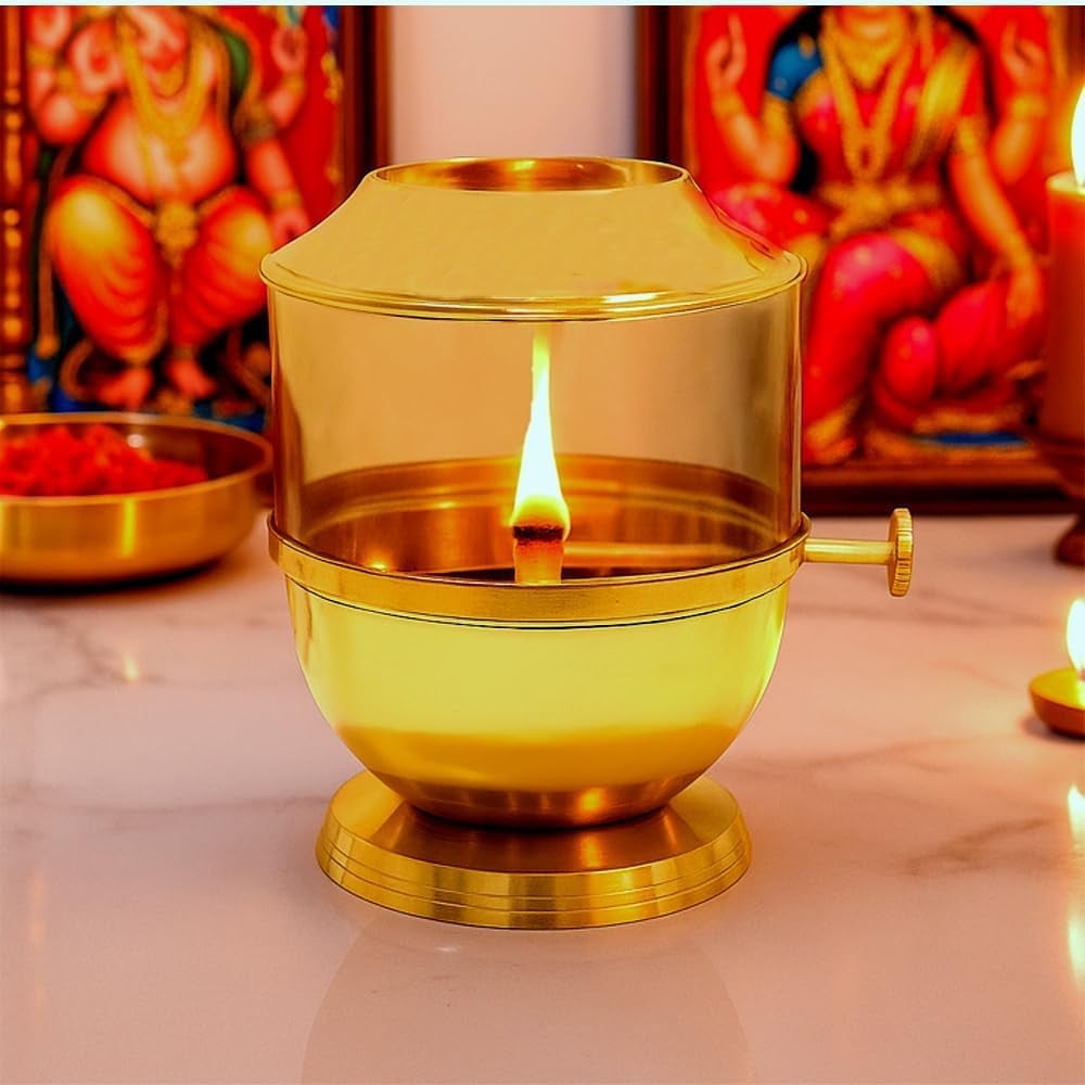Brass Akhand Diya with Adjustable Wick – Handcrafted Traditional Oil ...