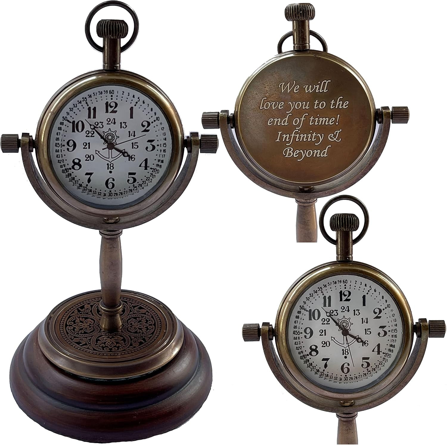 Brass Analog Antique Desk Clock- Personalized Desktop Table Watch ...