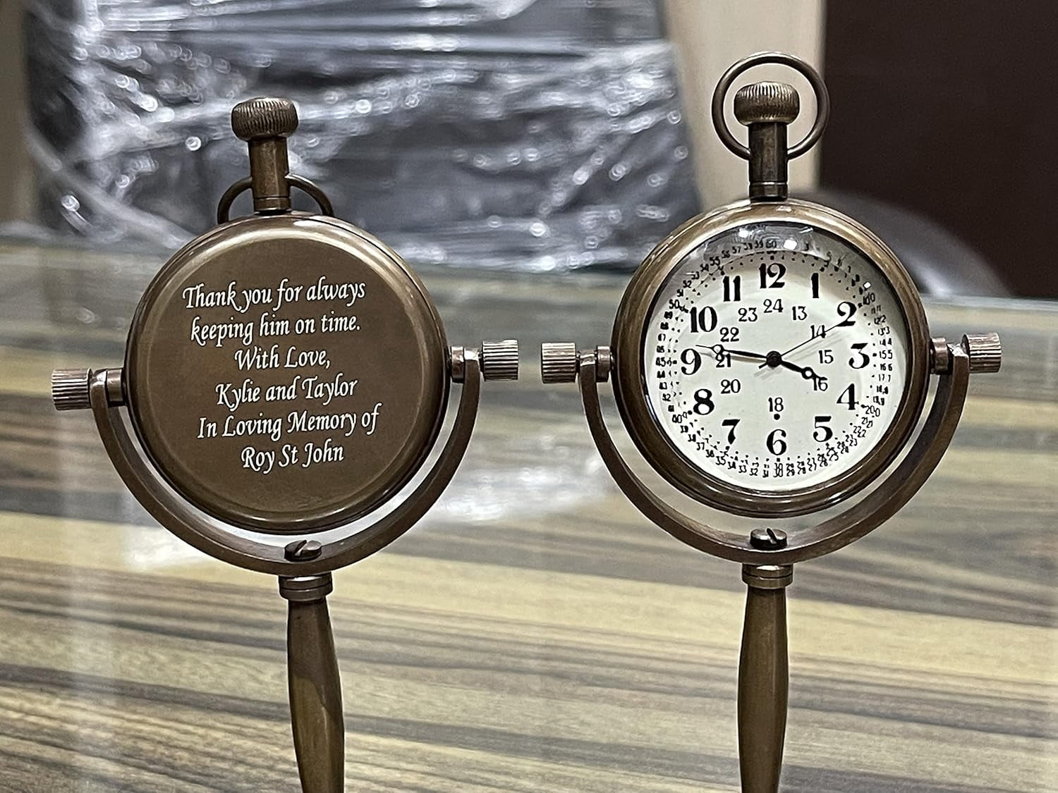 Brass Analog Antique Desk Clock- Personalized Desktop Table Watch ...