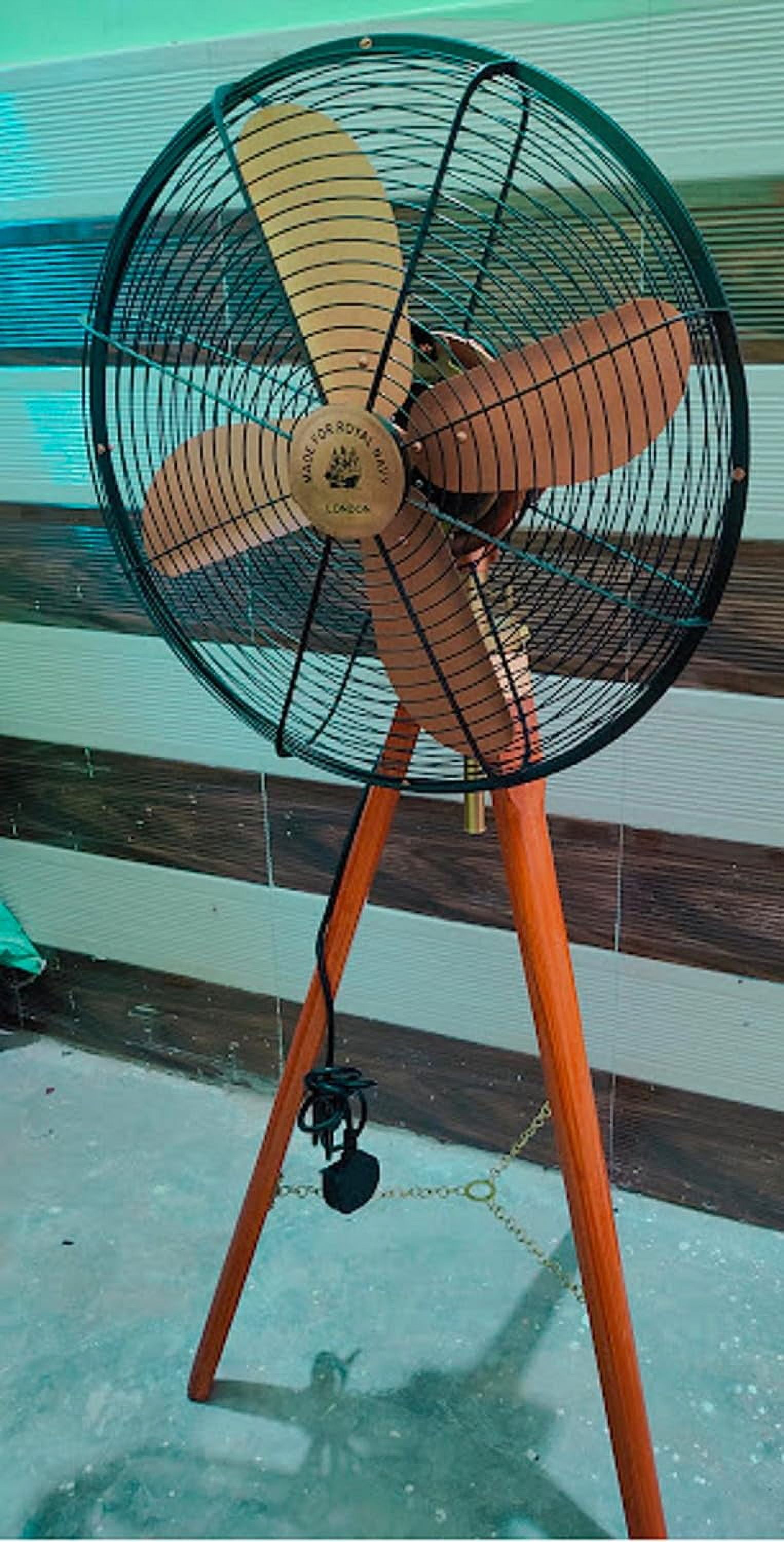 Brass Antique Royal Navy Floor Fan With Wooden Tripod Stand - Walmart.com