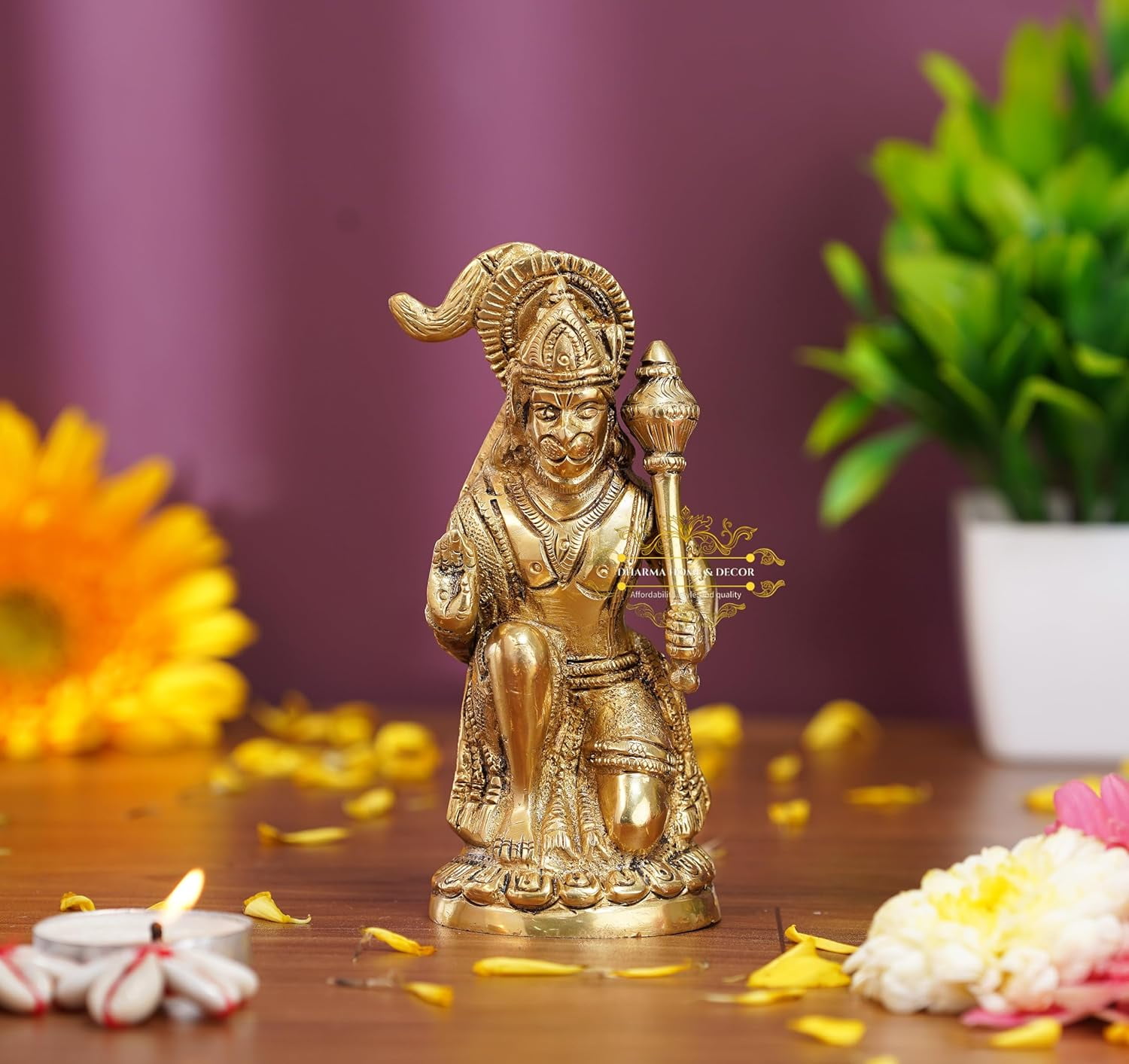 Brass Ashtadhatu Bhagwan Hanuman Ji Bajrang Bali Statue Idol Murti with Gada on Shoulder for ...