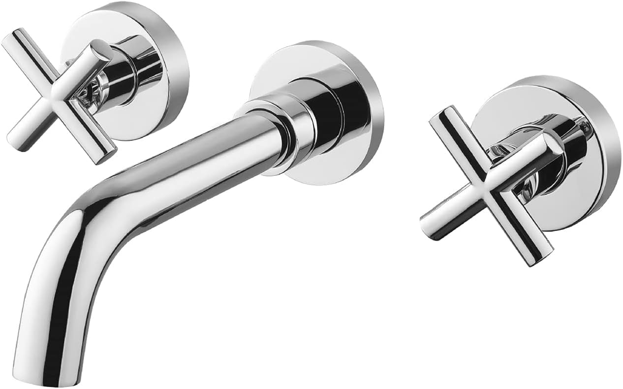 Brass Bathroom Faucet, Wall Mounted Dual Handle Lavatory Basin Sink ...