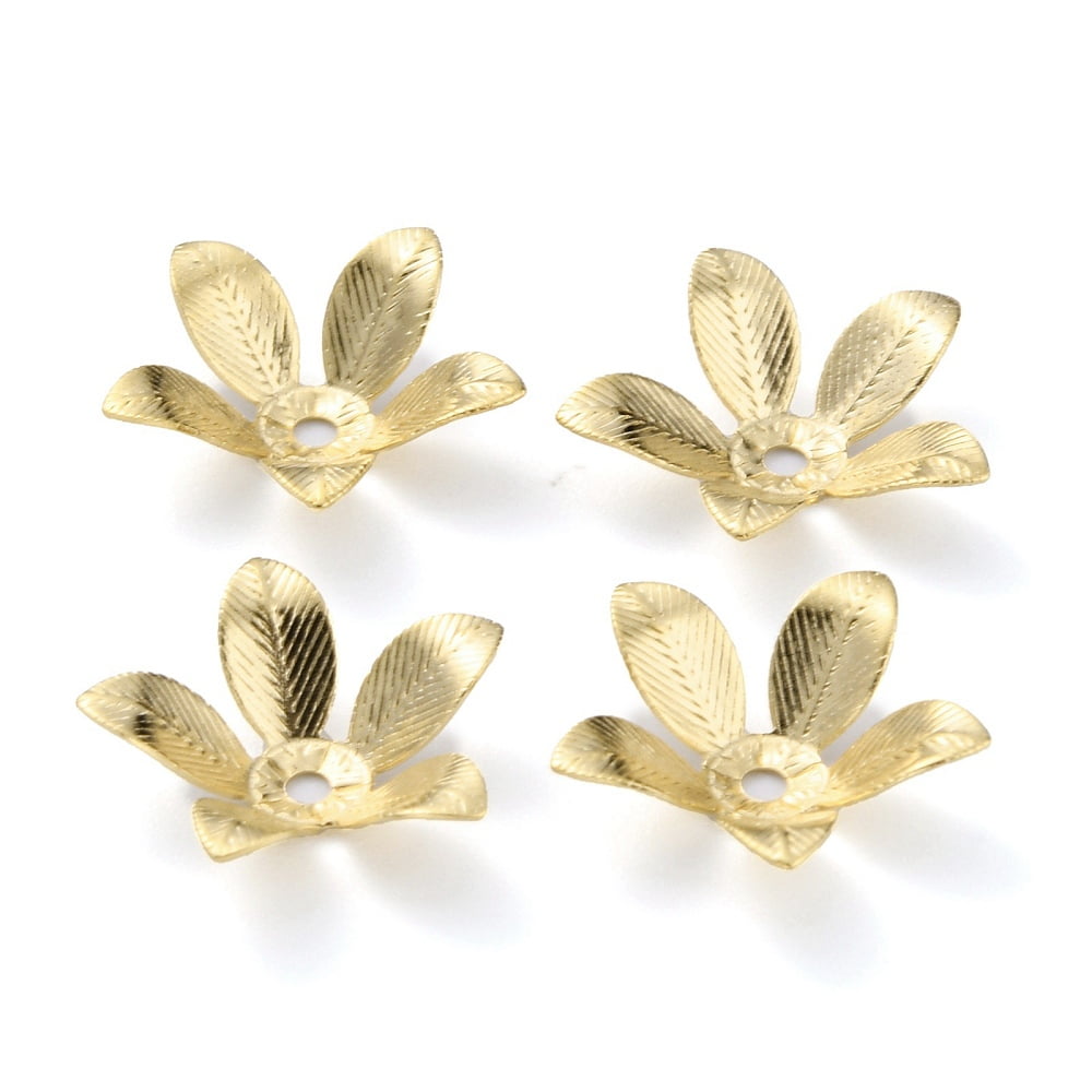 Brass Bead Cap Long-Lasting Plated 5-Petal Flower Real 24K Gold Plated ...